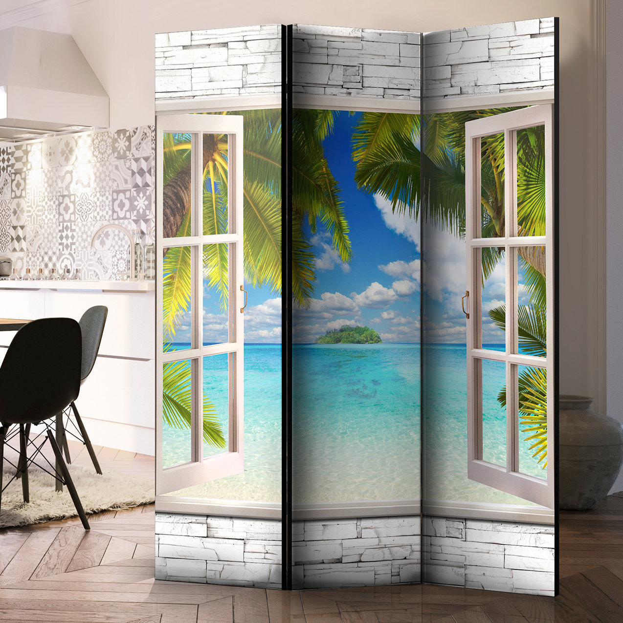 East Urban Home Chiraca Dream Island Solid Wood Folding Room Divider ...