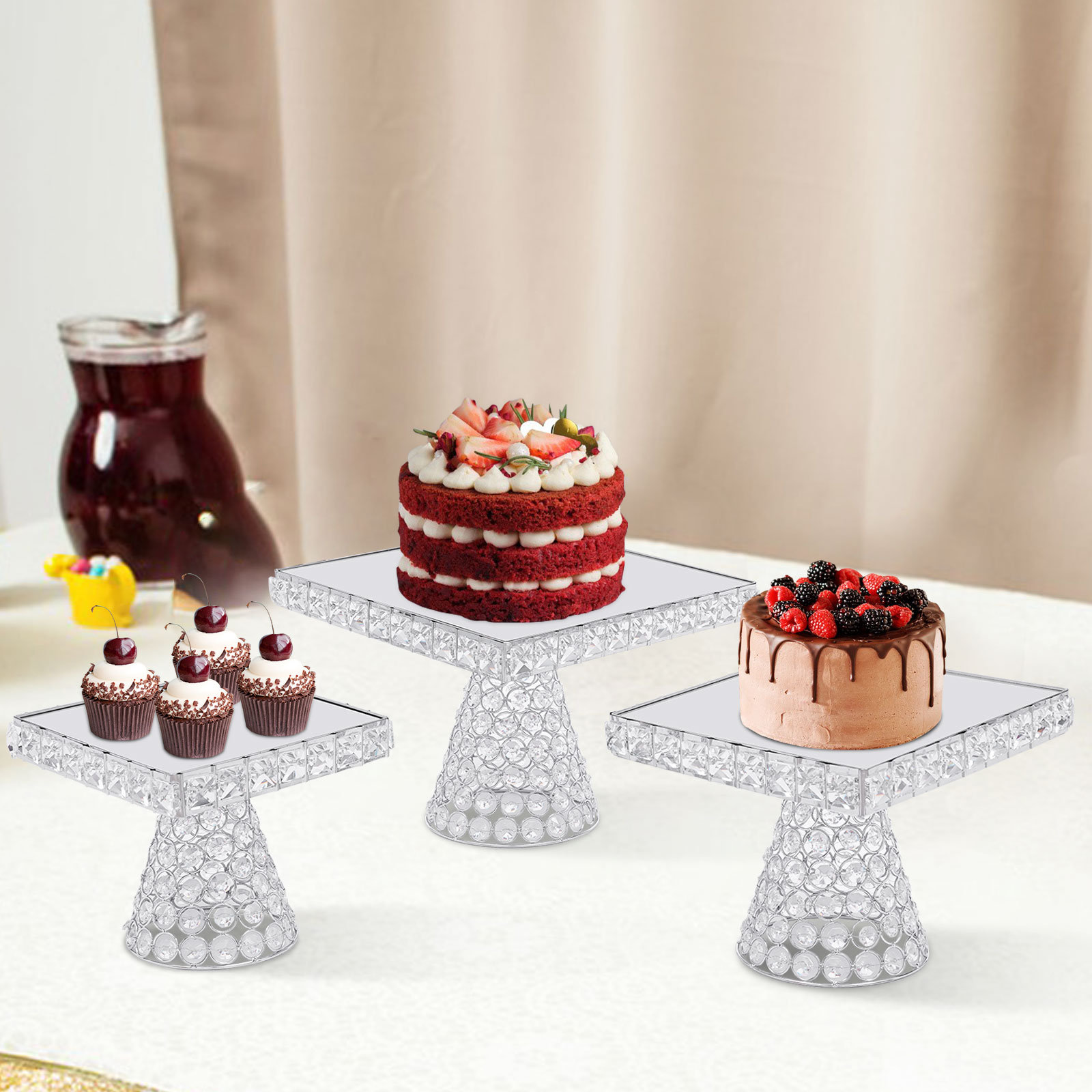 Rosdorf Park Jacco 3Pcs Crystal Cheese Dessert Cake Stand With Mirror ...