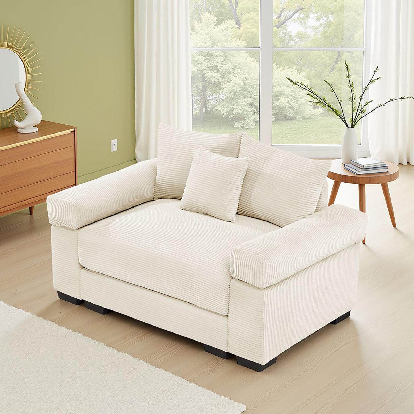 Mercer41 54.3" Modern Corduroy Armchair, Oversized Upholstered Accent ...