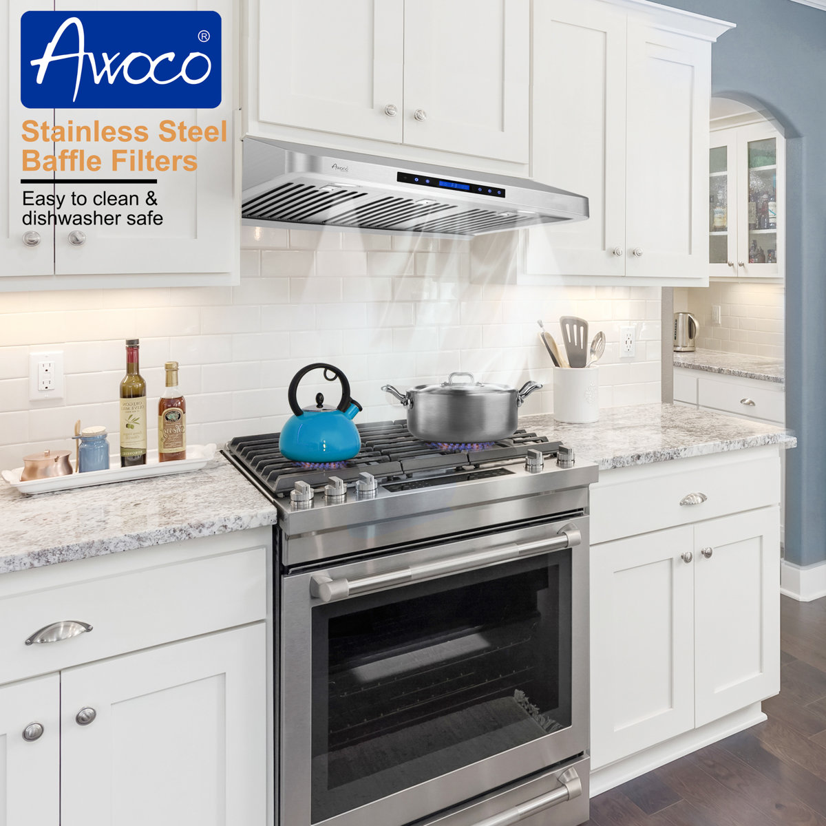 Awoco 30" 1000 CFM Ducted Under Cabinet Range Hood in Stainless Steel ...