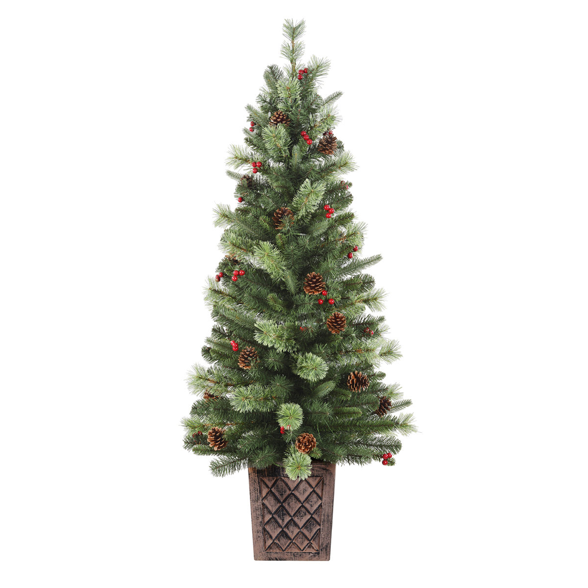 Haute Decor 4.5 Foot Pre-Lit Evergreen Potted Porch Tree with 100 Warm ...