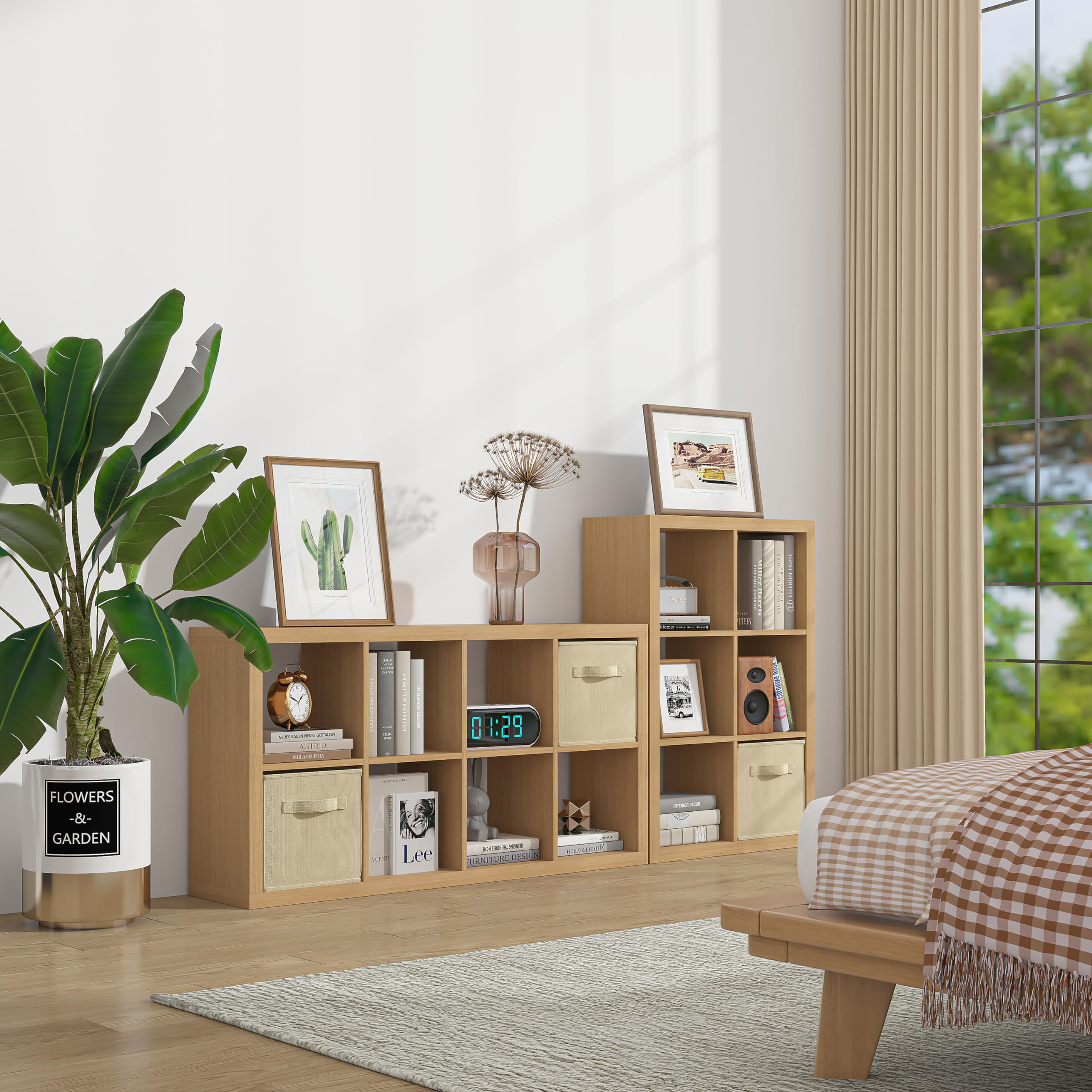 Latitude Run® Bookshelf with Storage Bins Multifunctional Cubicle Rack for Display & Storage ...