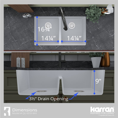 Karran Quartz 32'' X 19-1/2'' Double Bowl 50/50 Undermount Kitchen Sink ...