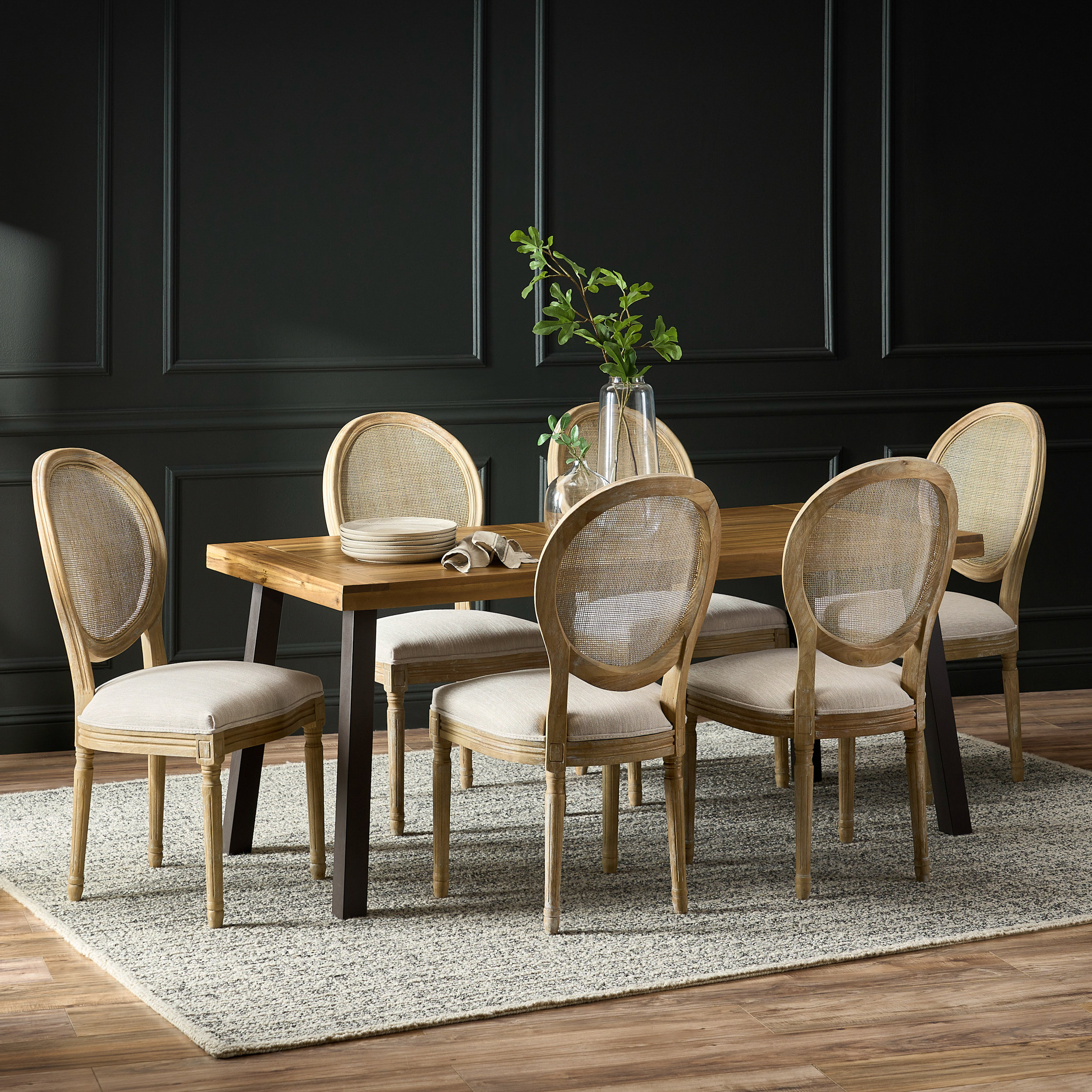 One Allium Way Falco Fabric And Wood 7 Piece Dining Set | Wayfair