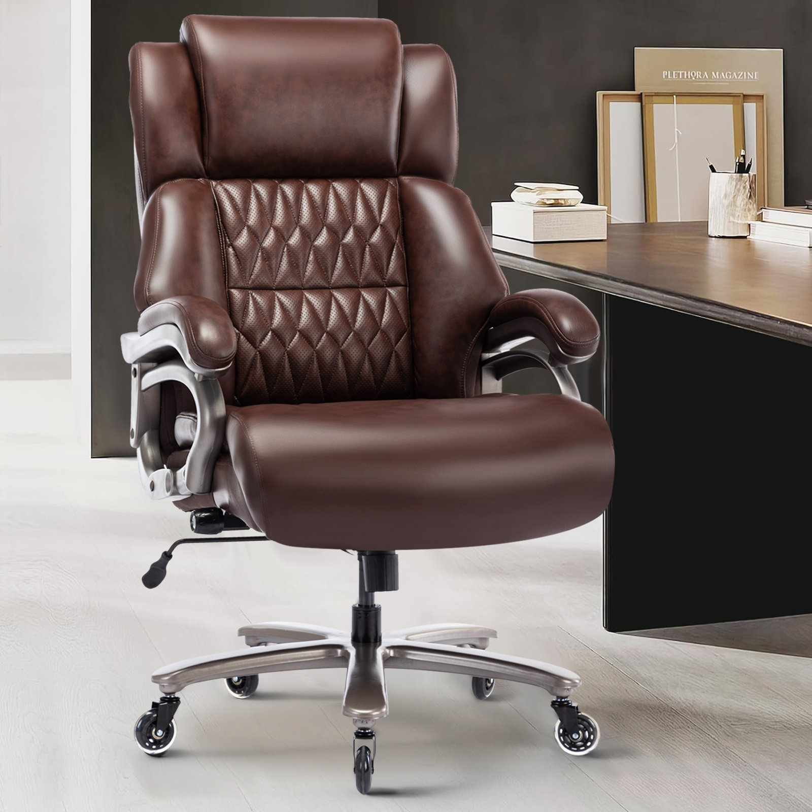 Latitude Run® Choung 400LBS big and Tall Leather Office Chair with ...