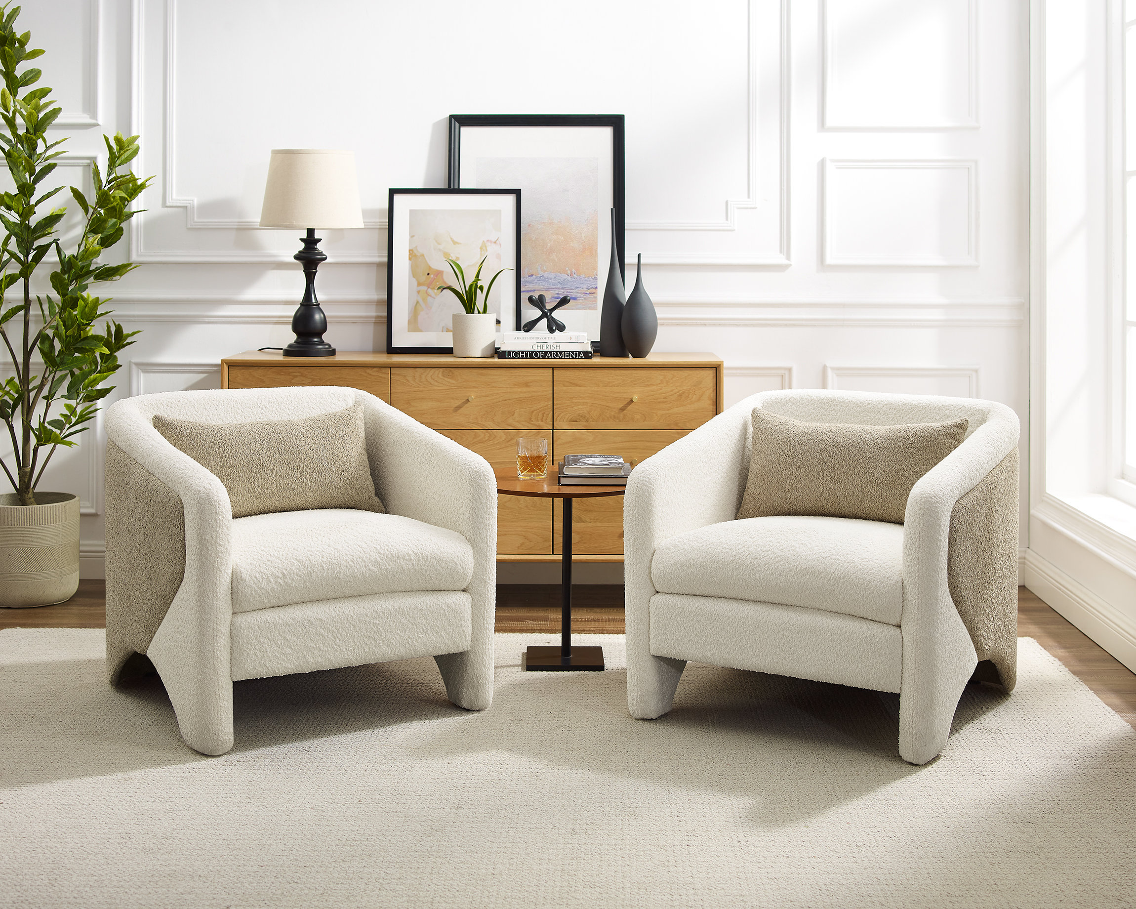 Orren Ellis Set Of 2 Armchair, 29.92 Inch Two-Tone Boucle Accent Chair ...