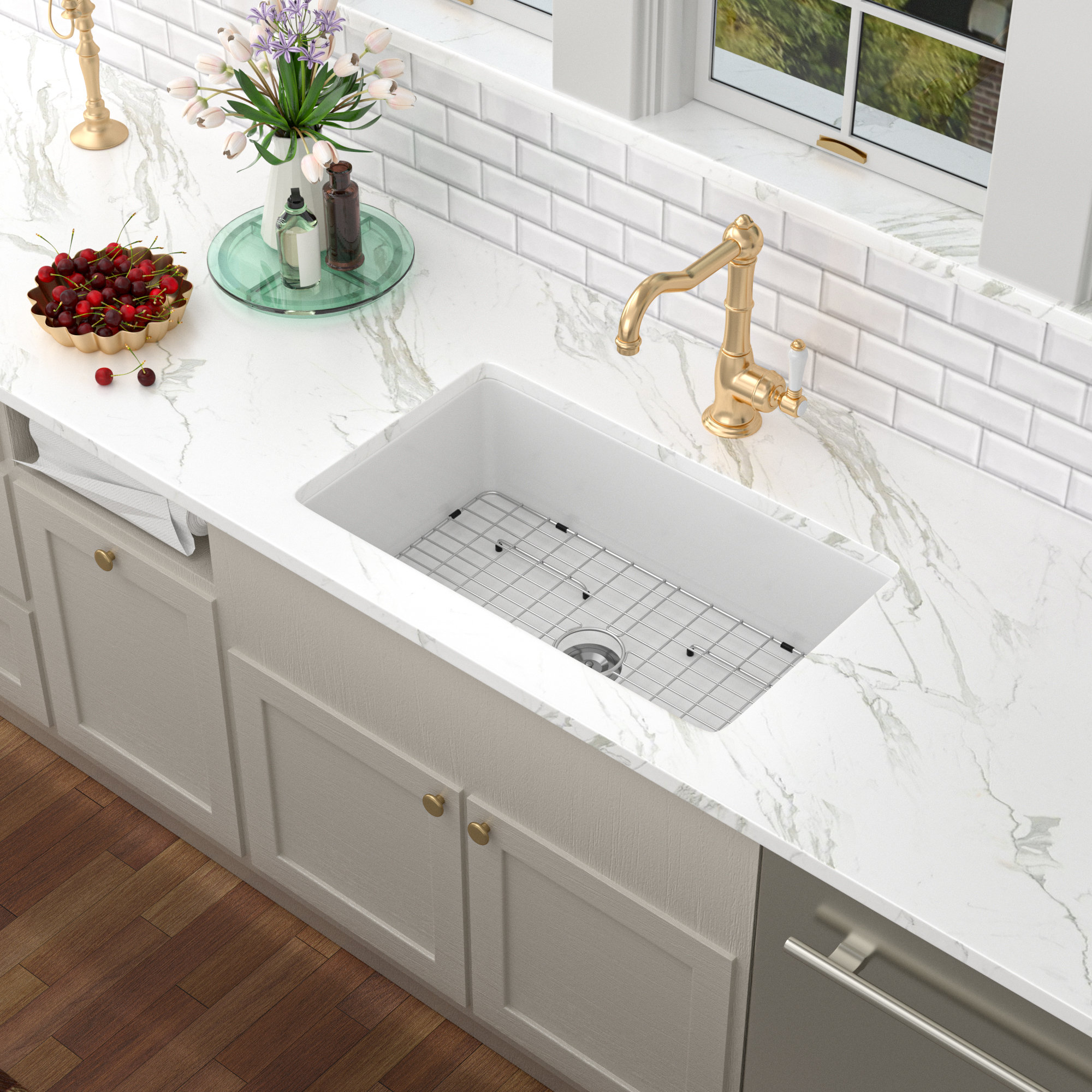 Kichae 32" L x 19" W Single Bowl Drop-in/Undermount Kitchen Sink with ...