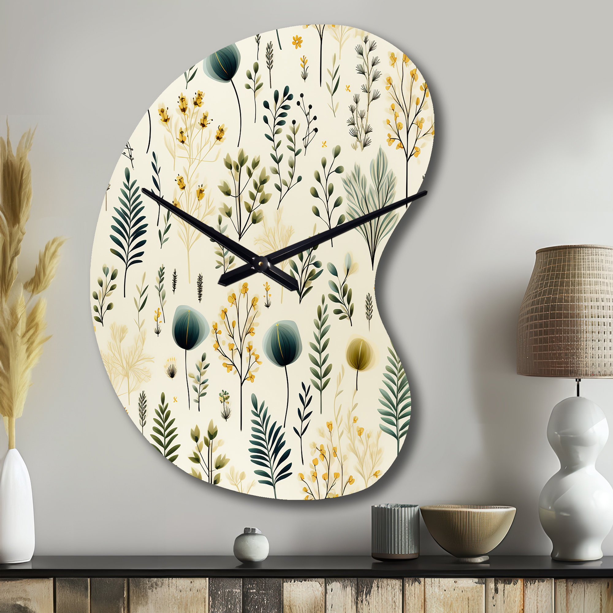 Design Art Botanical Harmony - Plants Asymmetrical Metal Wall Clocks ...