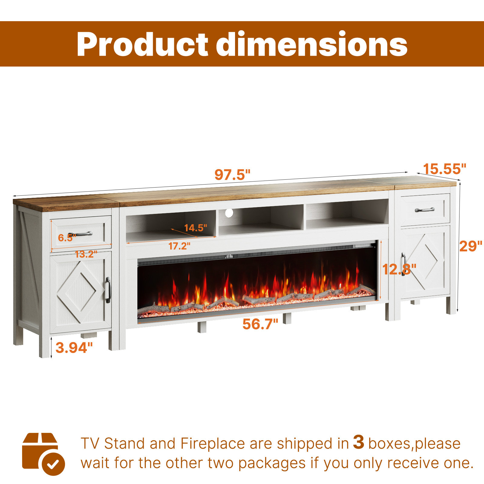 Gracie Oaks 98 Inch Fireplace Tv Stand For Tvs Up To 100 Inch,farmhouse ...