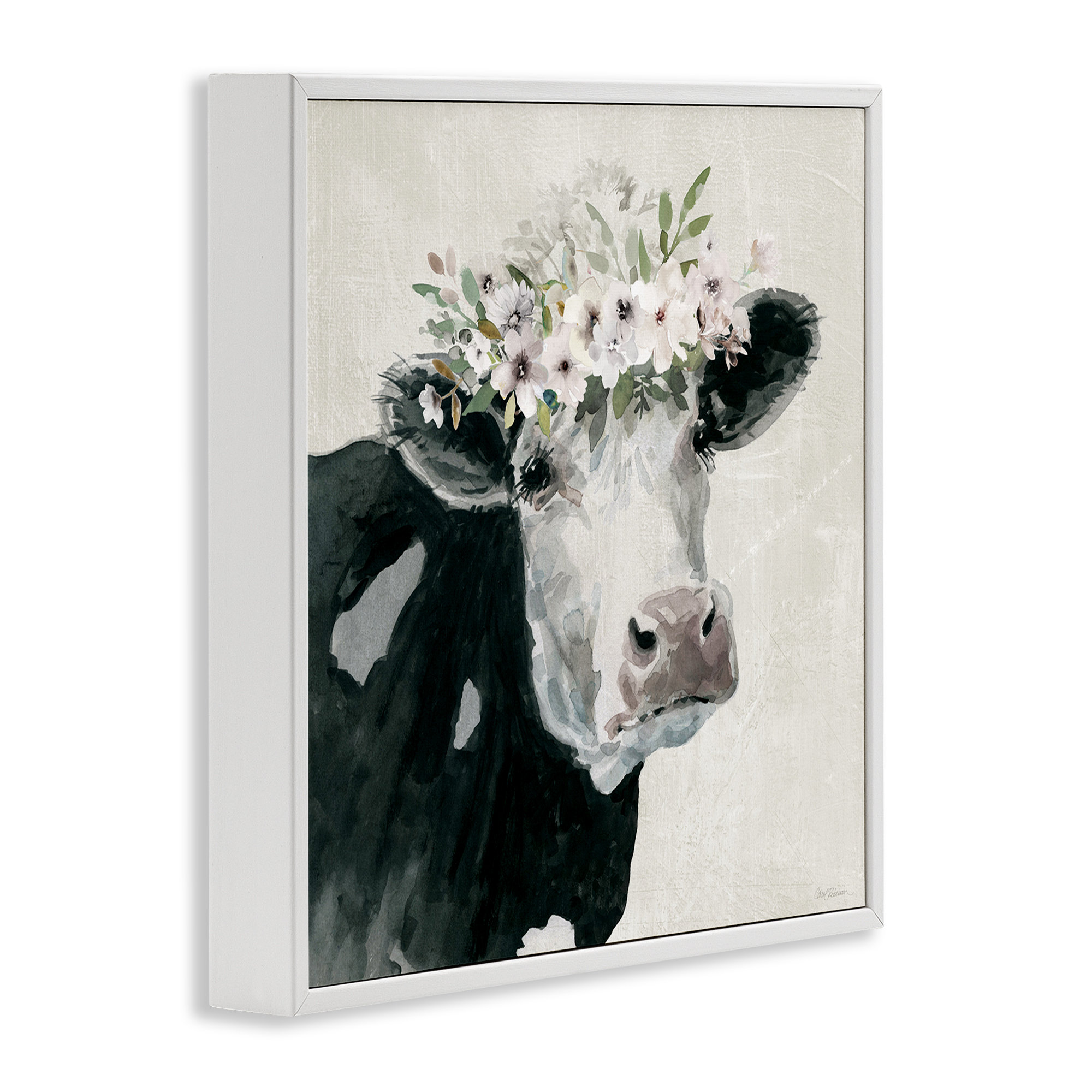Stupell Industries Gazing Cow with Florals Framed Giclee Art by Carol ...