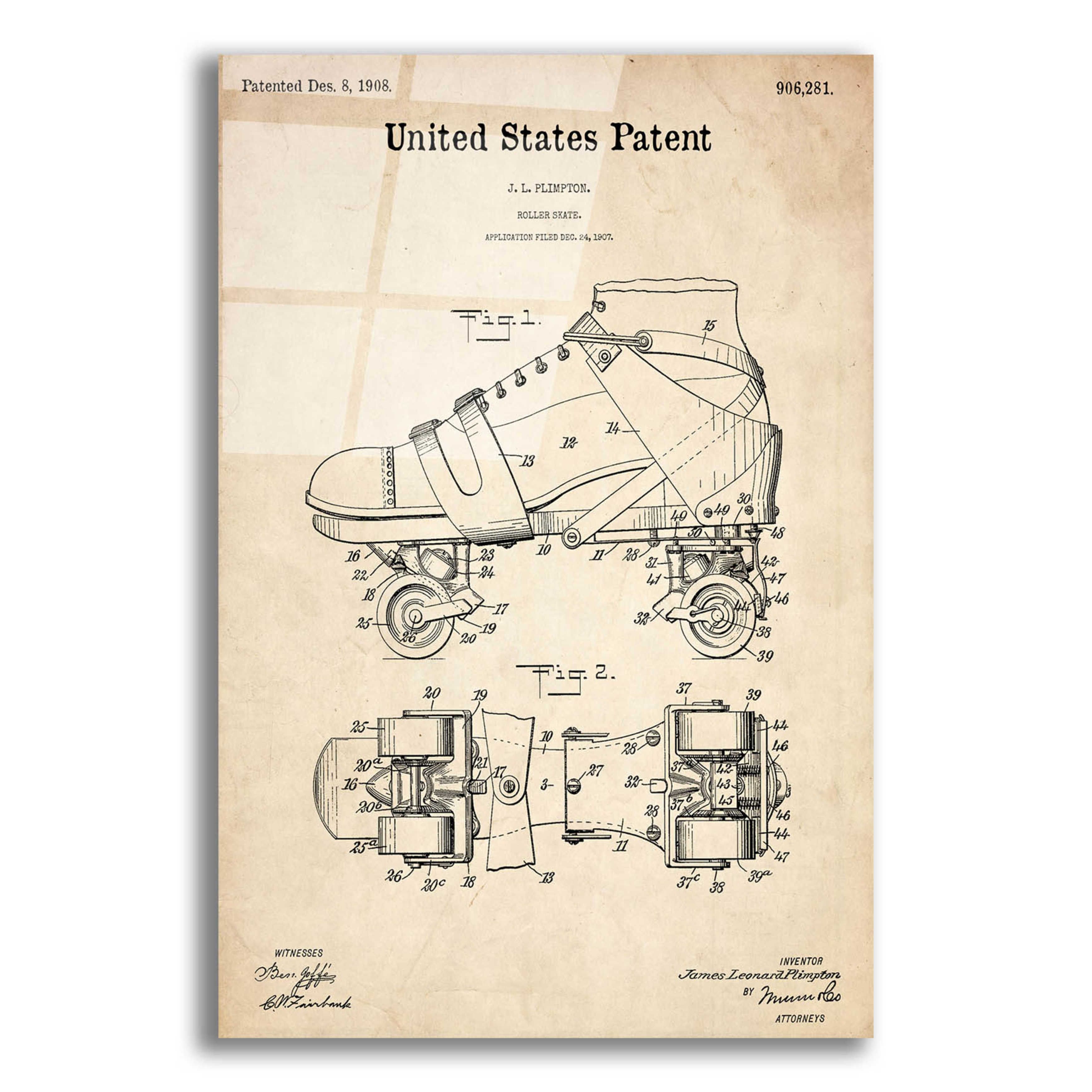 Williston Forge 'Roller Skate Blueprint Patent Parchment,' Acrylic ...