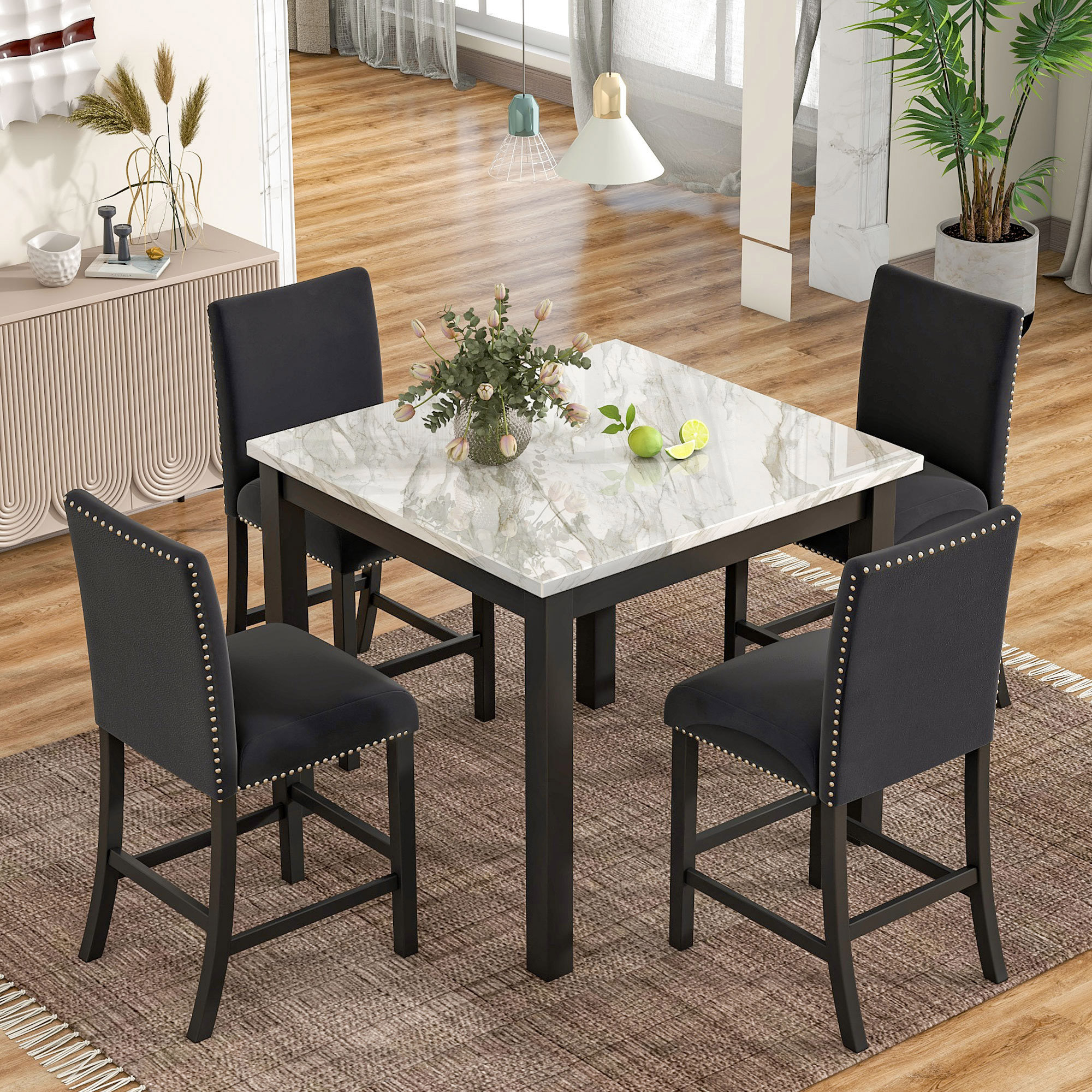 Red Barrel Studio® Krubel 5 - Piece Faux Marble Top Dining Set | Wayfair