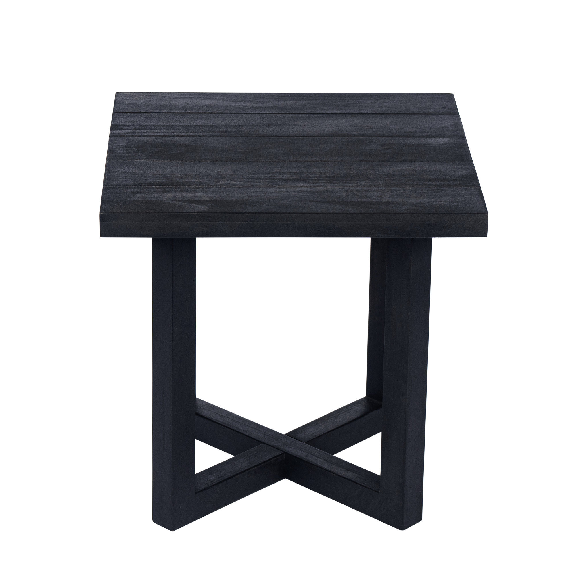 Ebern Designs Black Outdoor Square Side Table, Wood Build, Slat Panel ...