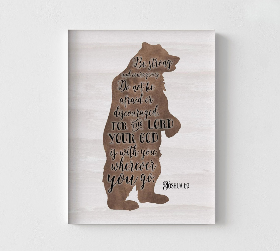 WeFrameArt Joshua 1:9 Quote Print, Framed Bear Wall Art, Be Strong And ...