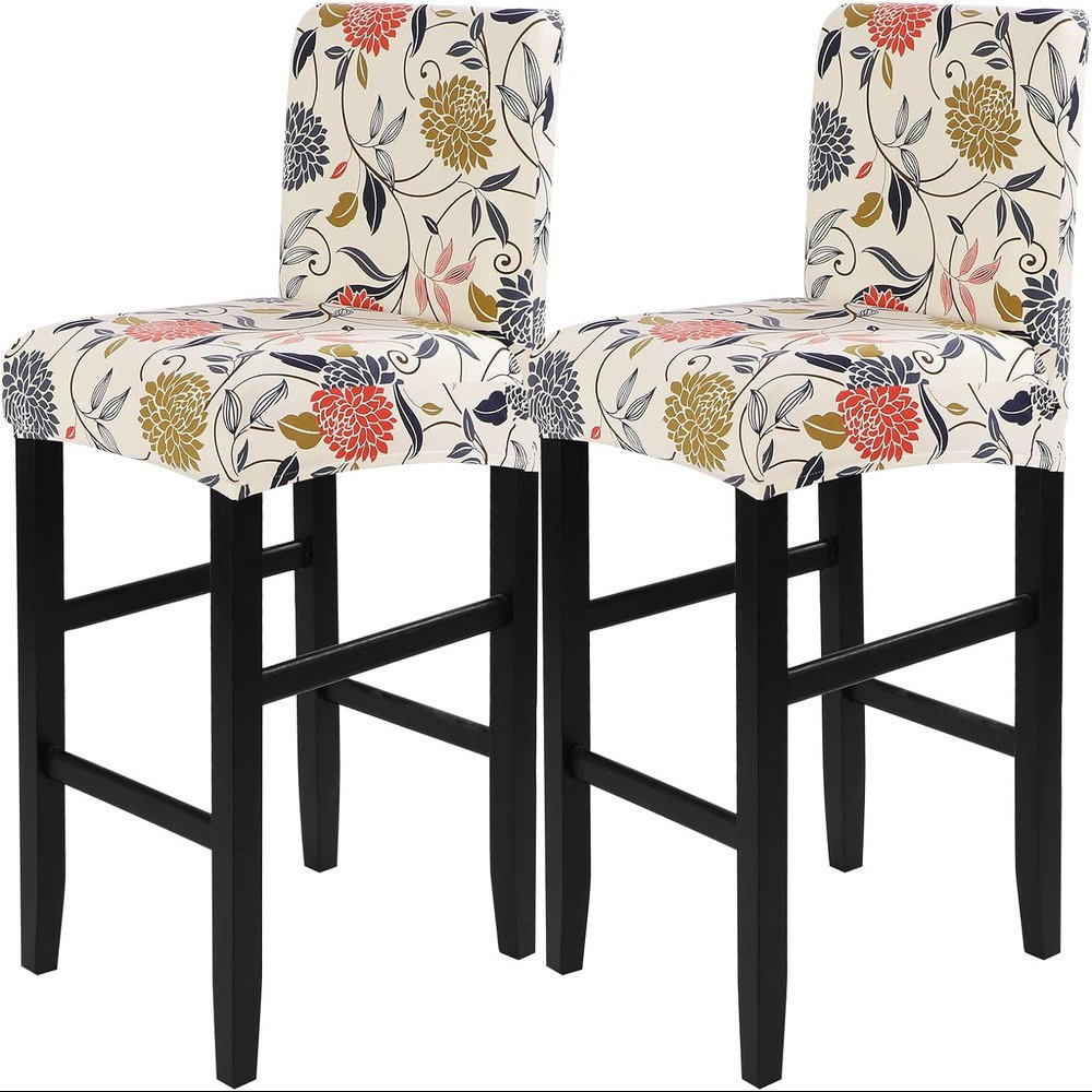 Bungalow Rose Printed Bar Stool Covers Set Of 2, Stretch Removable ...