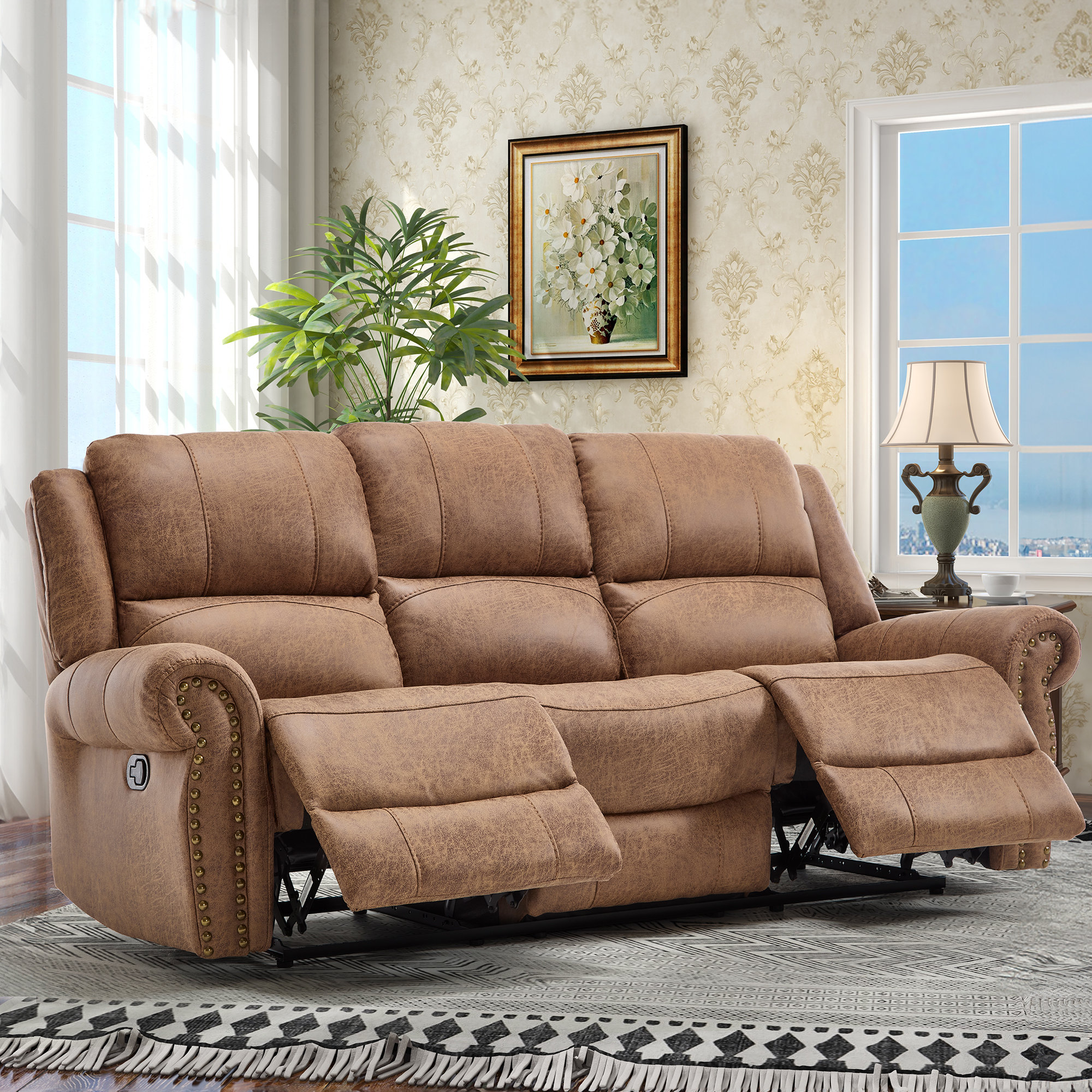 Lark Manor 85.8" Wide Classic and Soft Faux Leather Manual Reclining ...