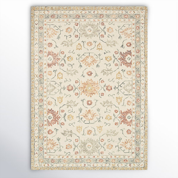 Aden Oriental Hand-Hooked Wool Ivory/Rust Area Rug & Reviews | Birch Lane