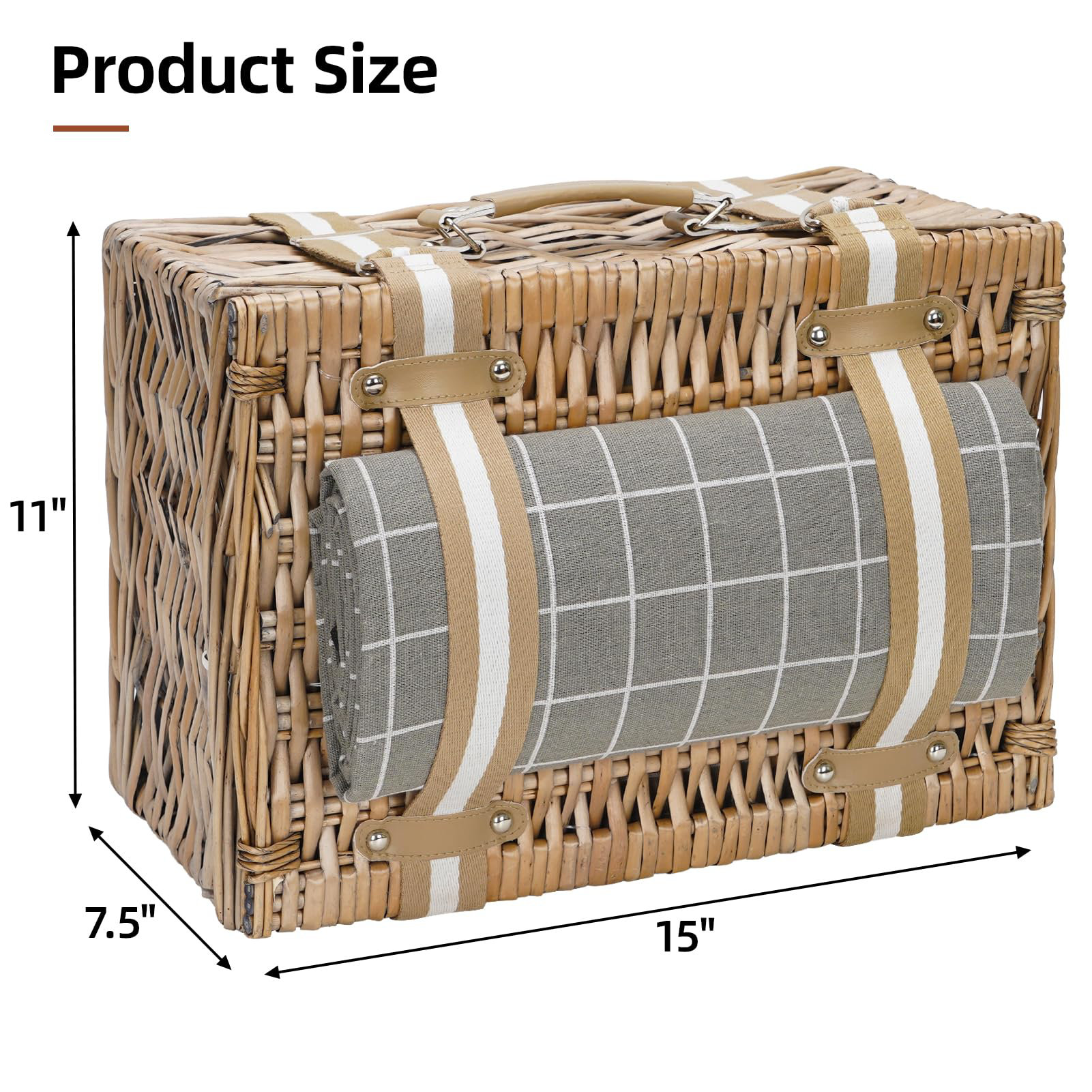 One Allium Way Wicker Picnic Basket for 2 - Willow Basket with ...