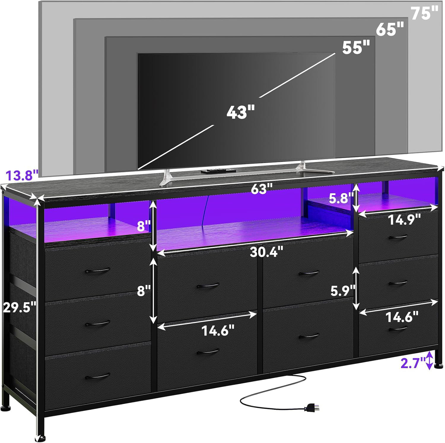 Wrought Studio™ 10 Drawer Dresser Tv Stand For 65 70 75 Inch Tv | Wayfair