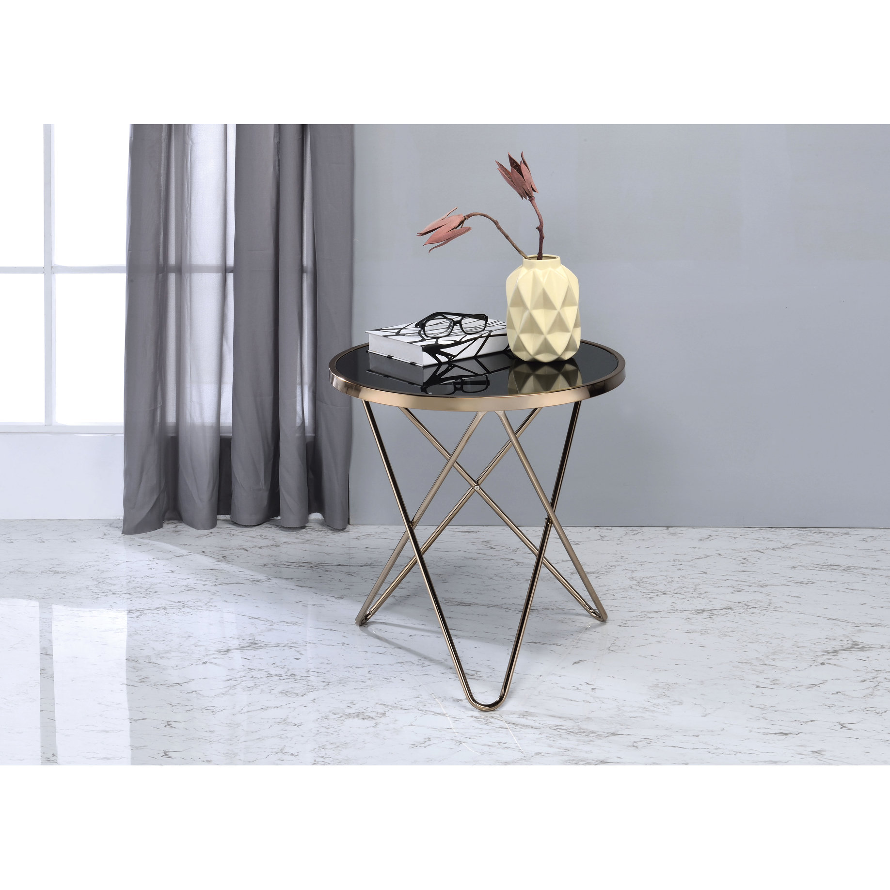 Mercer41 Champagne Finish Overlapped "V" Shape Base For A Round Black ...