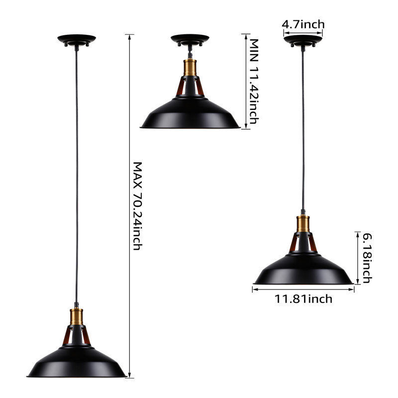 17 Stories Industrial Hanging Pendant Light, Matte Black Metal Shade ...
