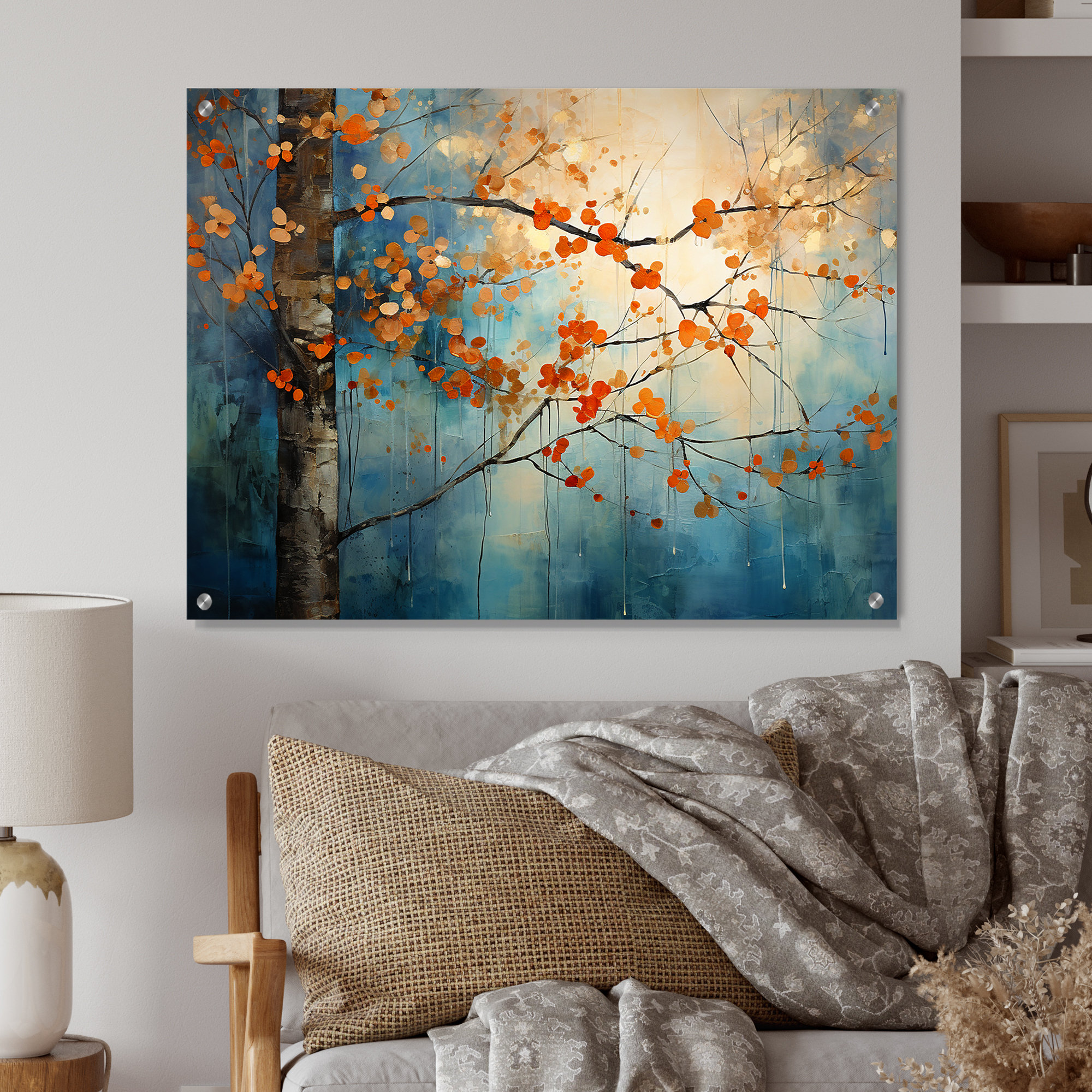 Design Art Orange Teal Maple Tree Glowing Embers II - Tree Maple ...