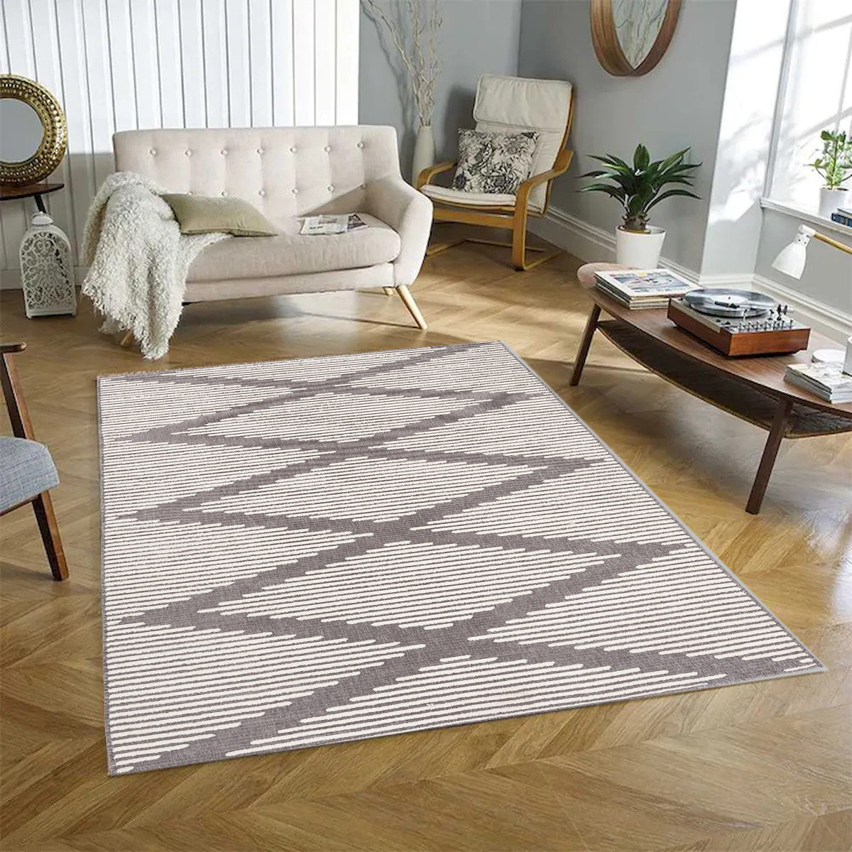 Ebern Designs Nyla Gray And White Diamond Pattern Rug | Wayfair