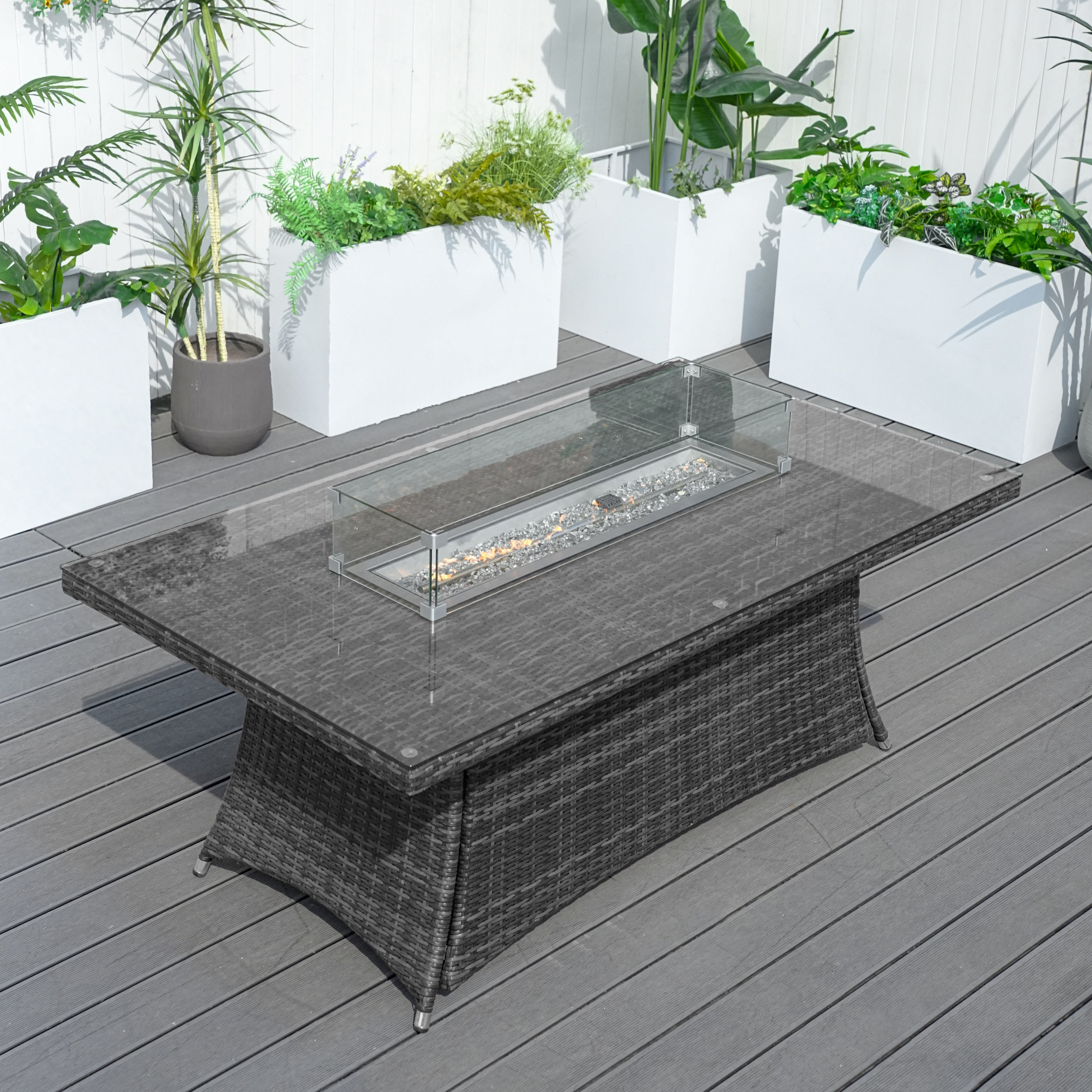 Red Barrel Studio W70.8" Long Outdoor Rectangle Aluminum Wicker Fire ...