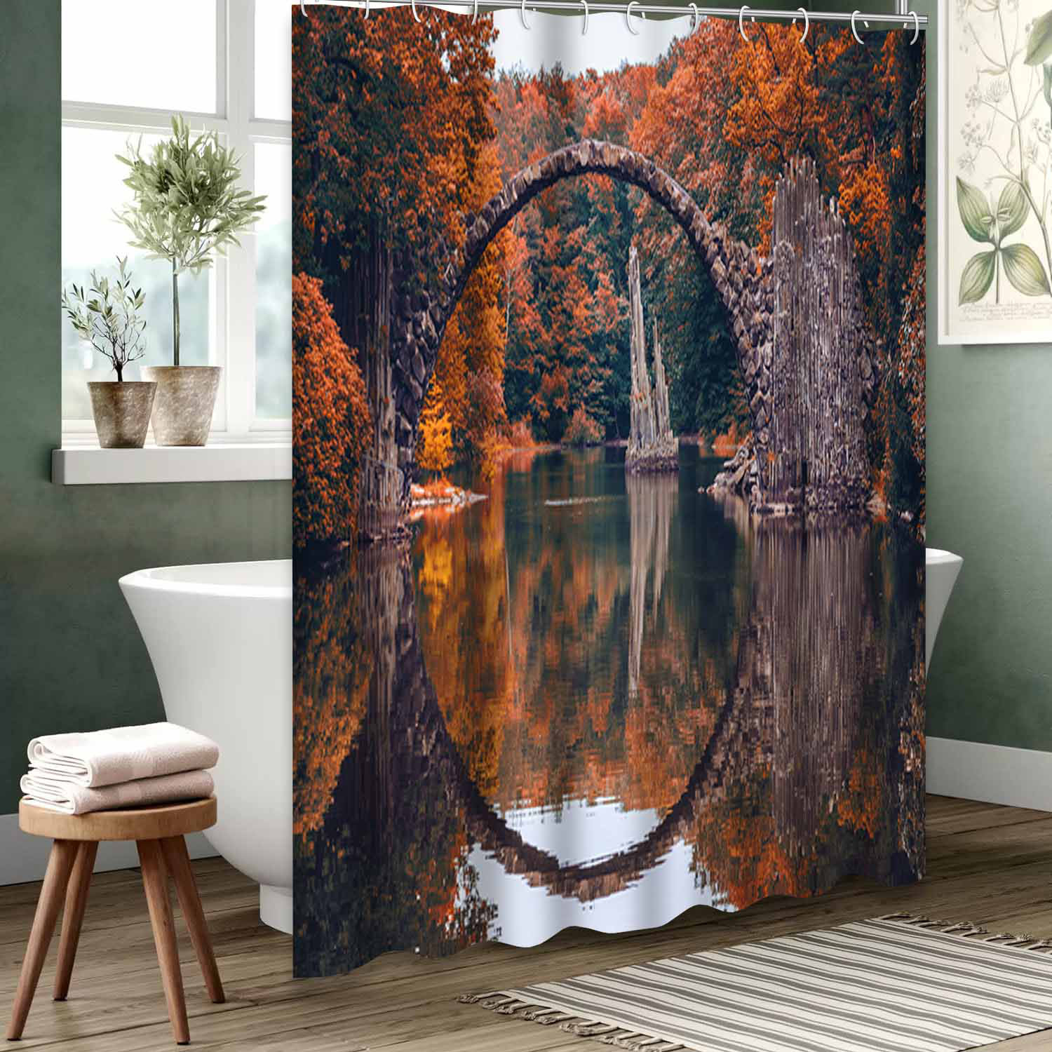 East Urban Home Autumn Bridge Shower Curtain with 12 Hooks - Golden ...