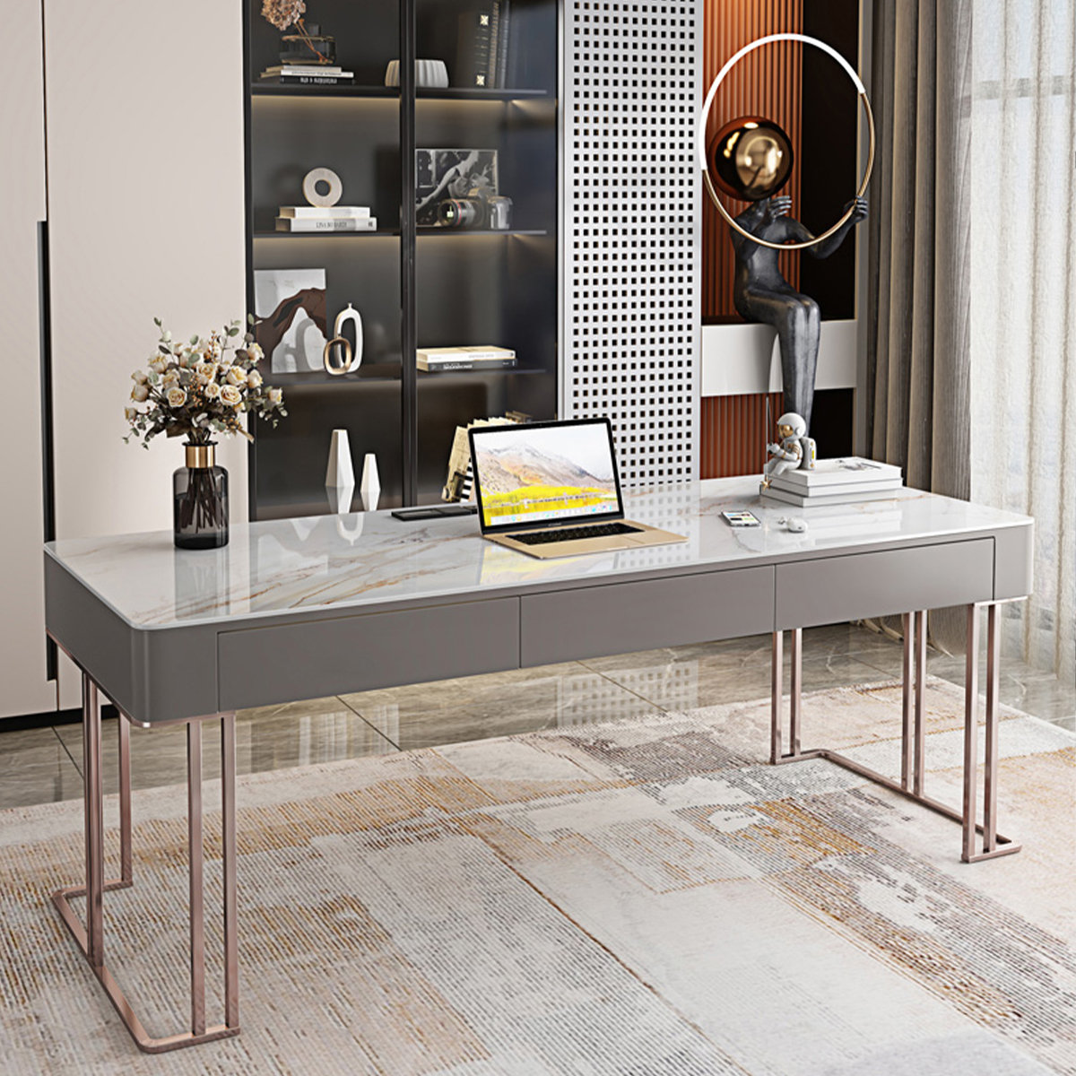 Refineroost Modern Minimalist Light Luxury Sintered Stone Desk | Wayfair
