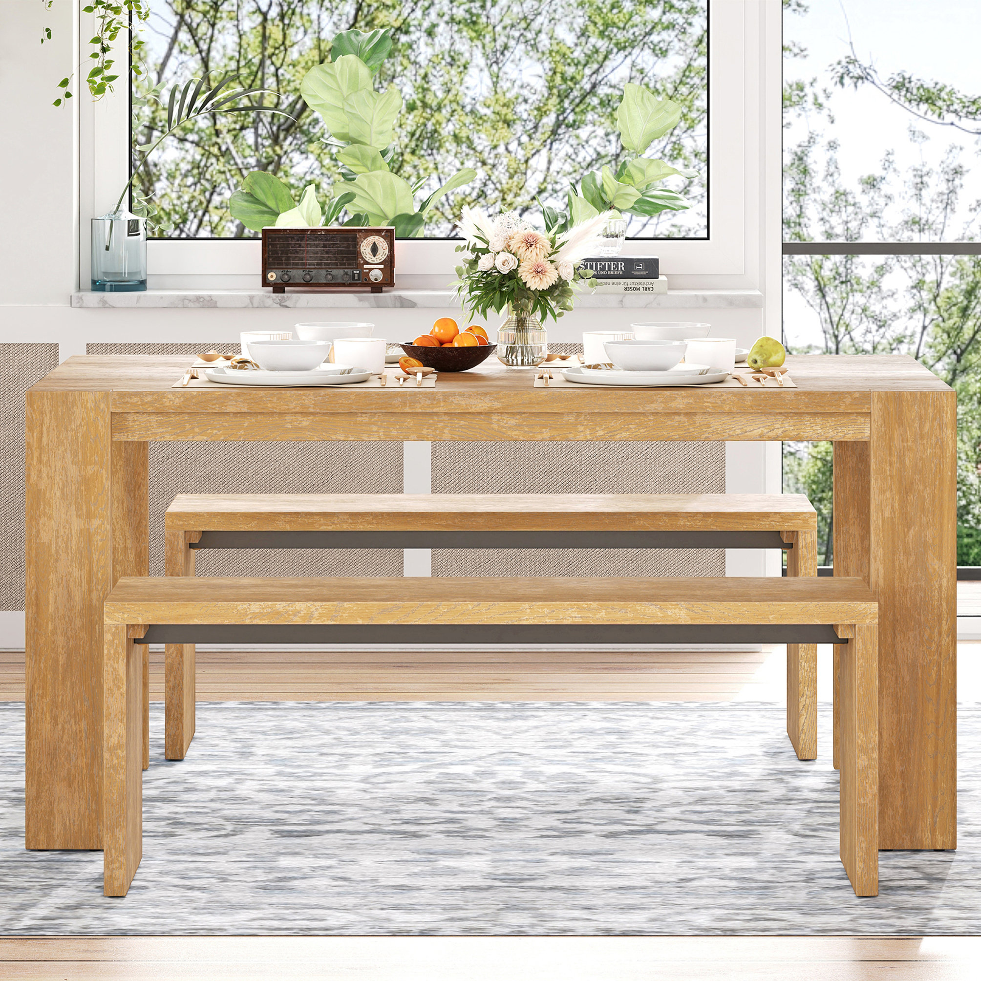 Gracie Oaks 3-Piece Farmhouse Style Simple Dining Set, Dining Table And ...