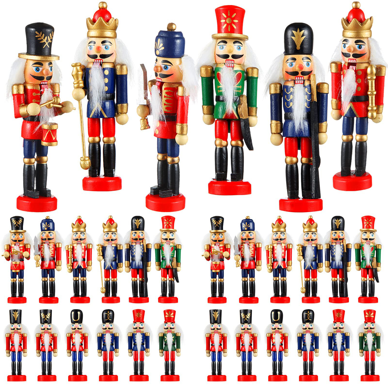 24 Pcs Christmas Nutcracker Ornaments Wood Hanging Nutcrackers Miniature Nutcracker Figures
