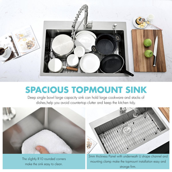 ATTOP 33 Inch Scratch-Resistant Stainless Steel Single Bowl Drop in ...