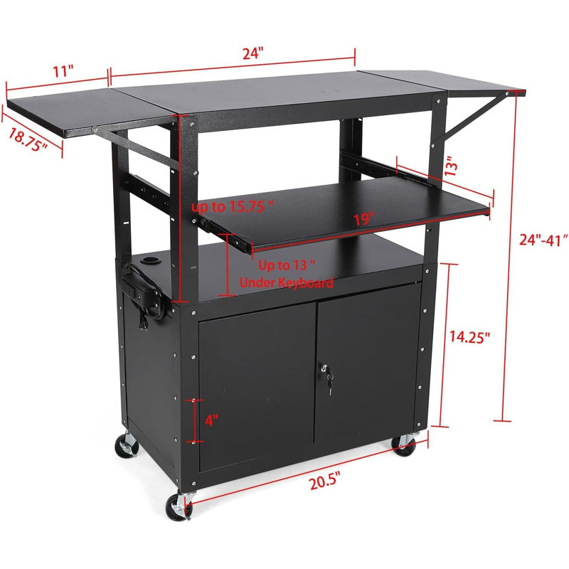 ASOPIX Height Adjustable Rolling AV Cart with Locking Cabinet | Wayfair