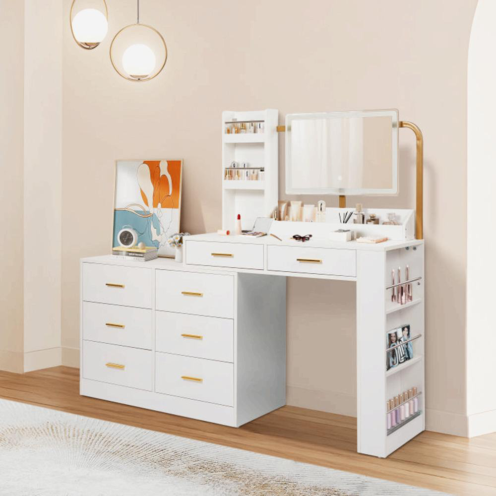 Latitude Run® Rotating Vanity Desk With Large LED Mirror And Chargong ...