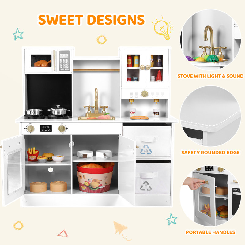 Pirecart Kids Play Kitchen, Wooden Pretend Toy Kitchen, Toodler Cooking ...