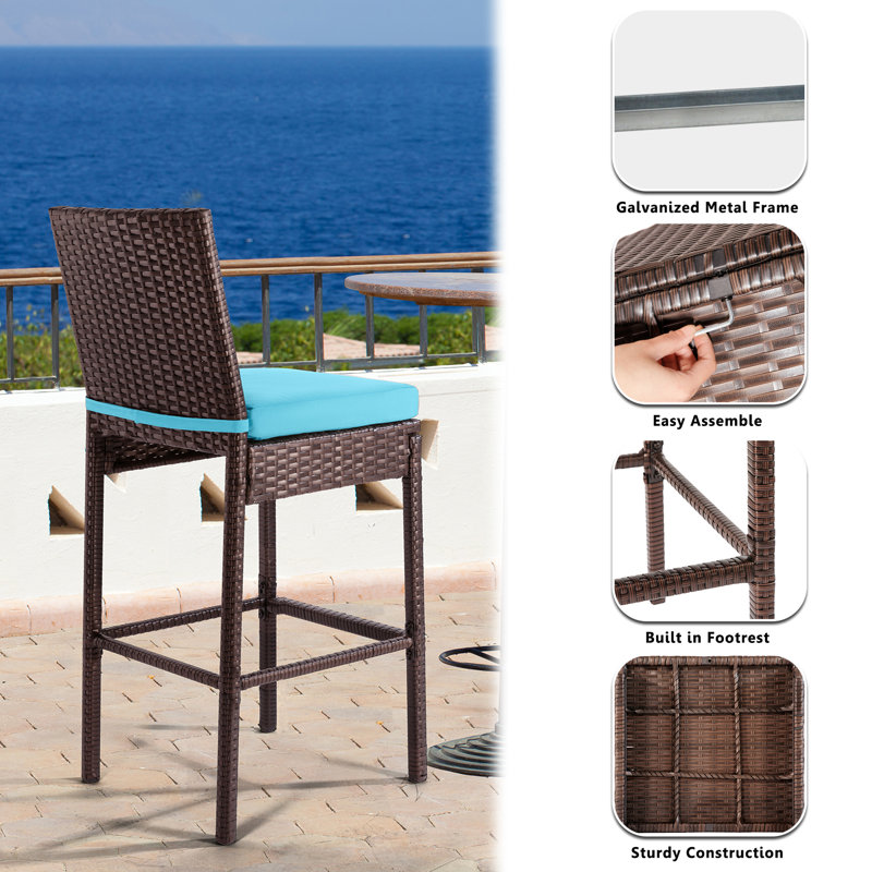 Patio Novagarden Wicker Outdoor 28'' Bar Stool with Cushion & Reviews ...