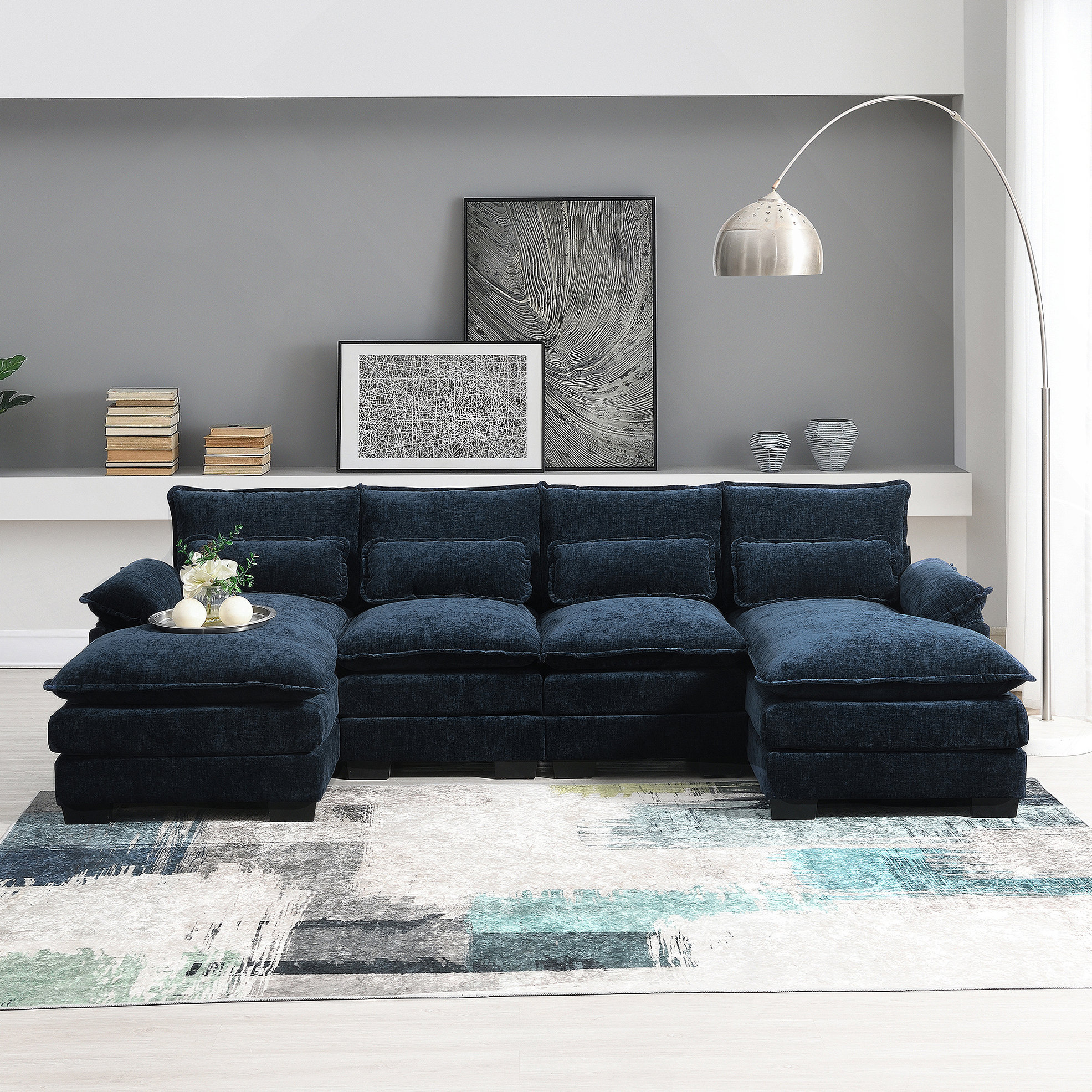Latitude Run® 110*55" Modern U-shaped Sectional Sofa with Waist Pillows ...