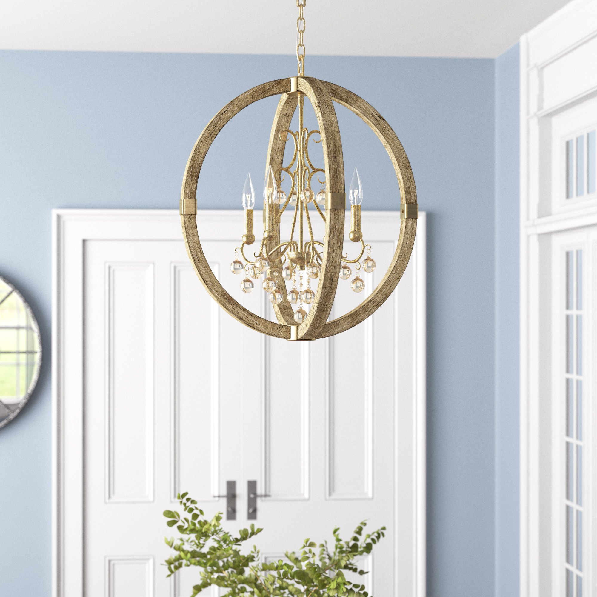 Gracie Oaks Lustre de style lanterne à 4 lumières Roshina avec détails en bois - Wayfair Canada