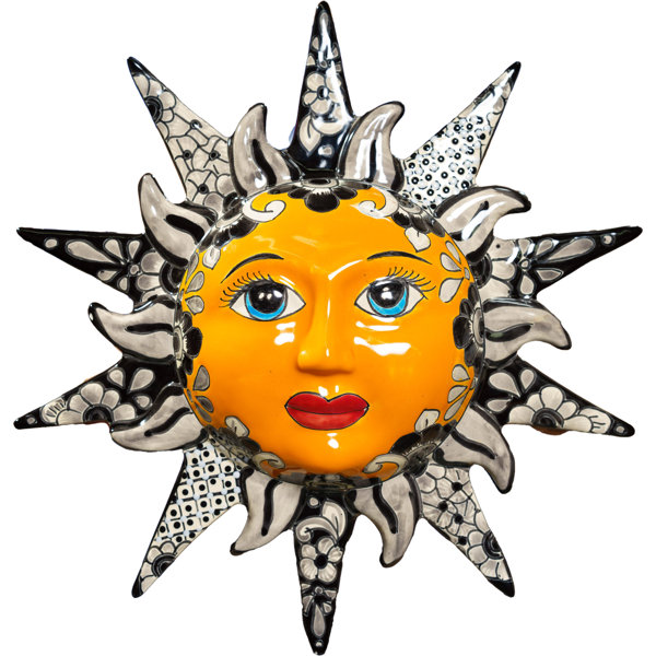 Bungalow Rose Devynne Mexican Talavera Pottery Sun Face Wall Art Garden ...