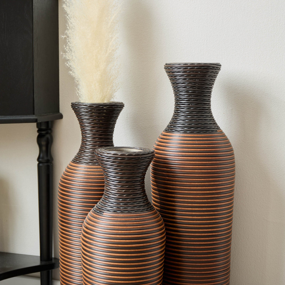 George Oliver Eibhinn Hand Woven Rattan Floor Vase, Tall Vase, Two-Tone ...