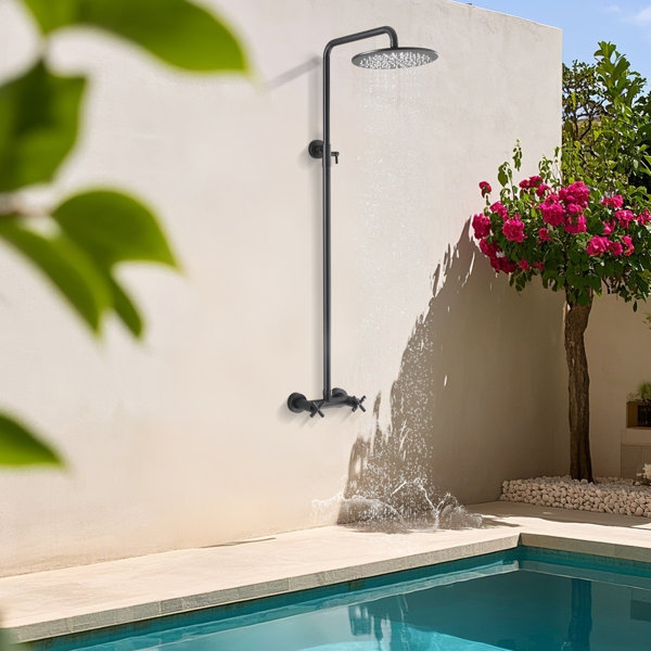 AQGA 48-1/2”H Wall Mounted Outdoor Exposed Shower Fixtures Dual Handle ...
