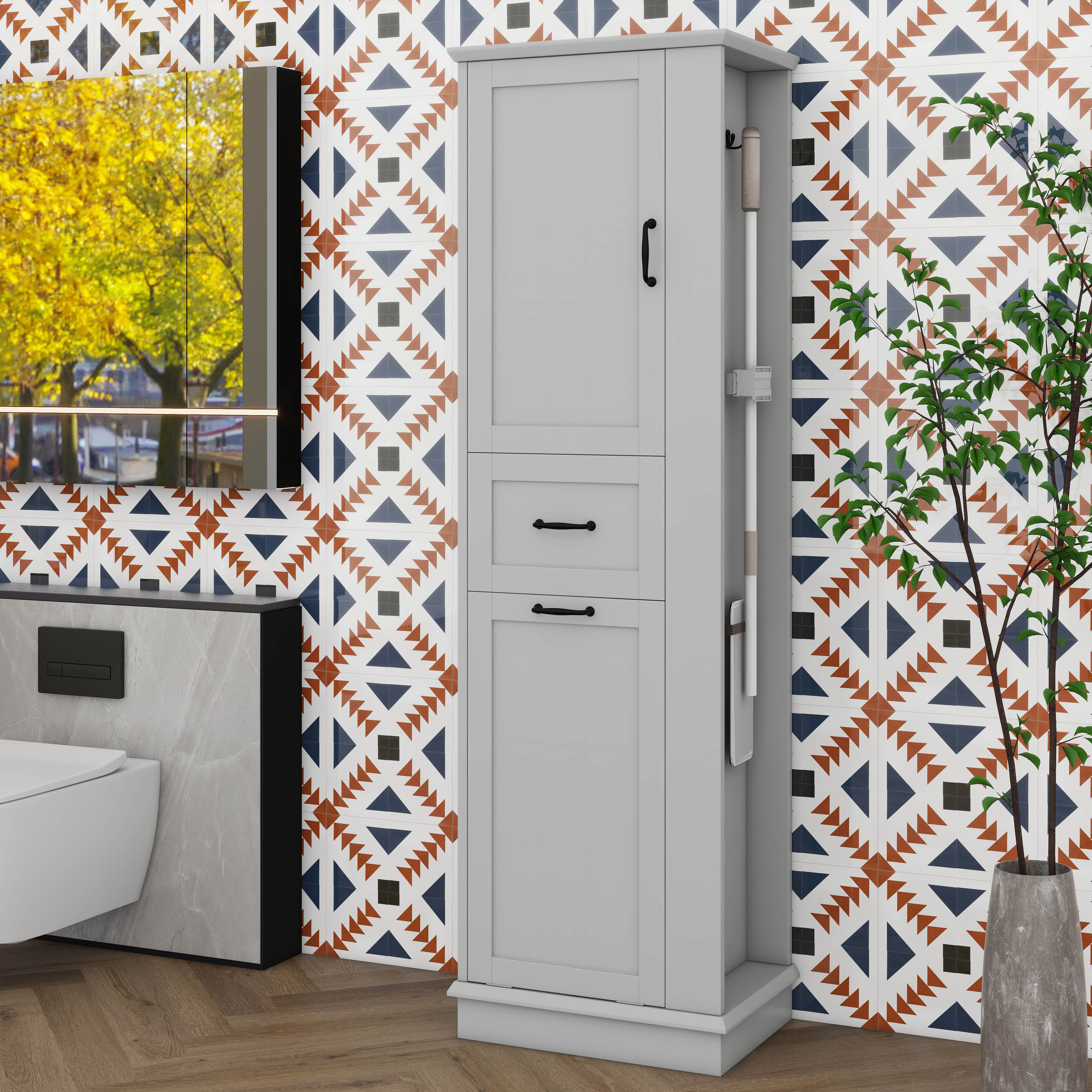 Rebrilliant 67.8" H Tall Storage Cabinet, With Tilt-Out Compartment ...