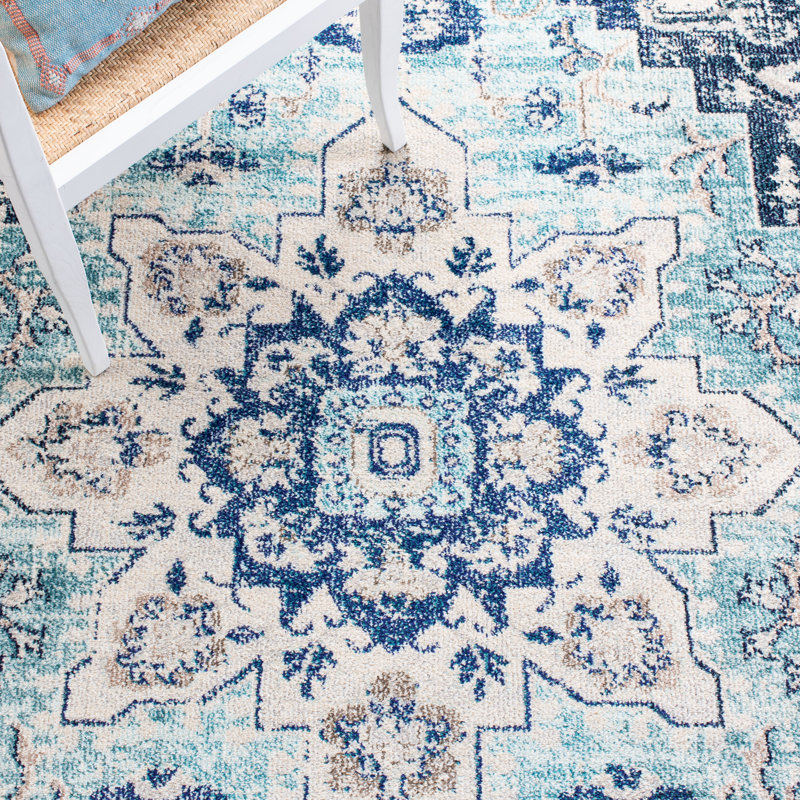 Bungalow Rose Yedidalga Performance Teal / Navy Rug & Reviews | Wayfair