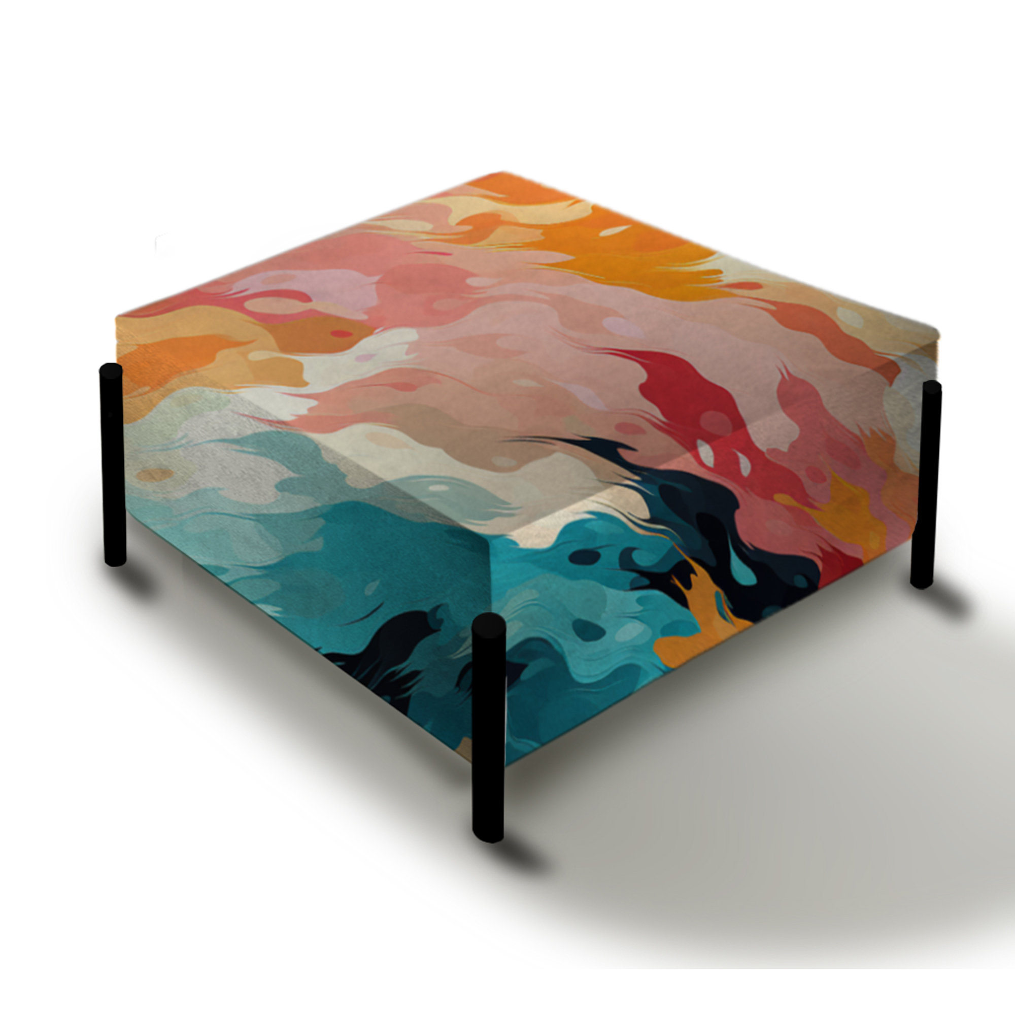 Design Art Multicolor Feather Fury - Abstract Large Square Ottoman ...