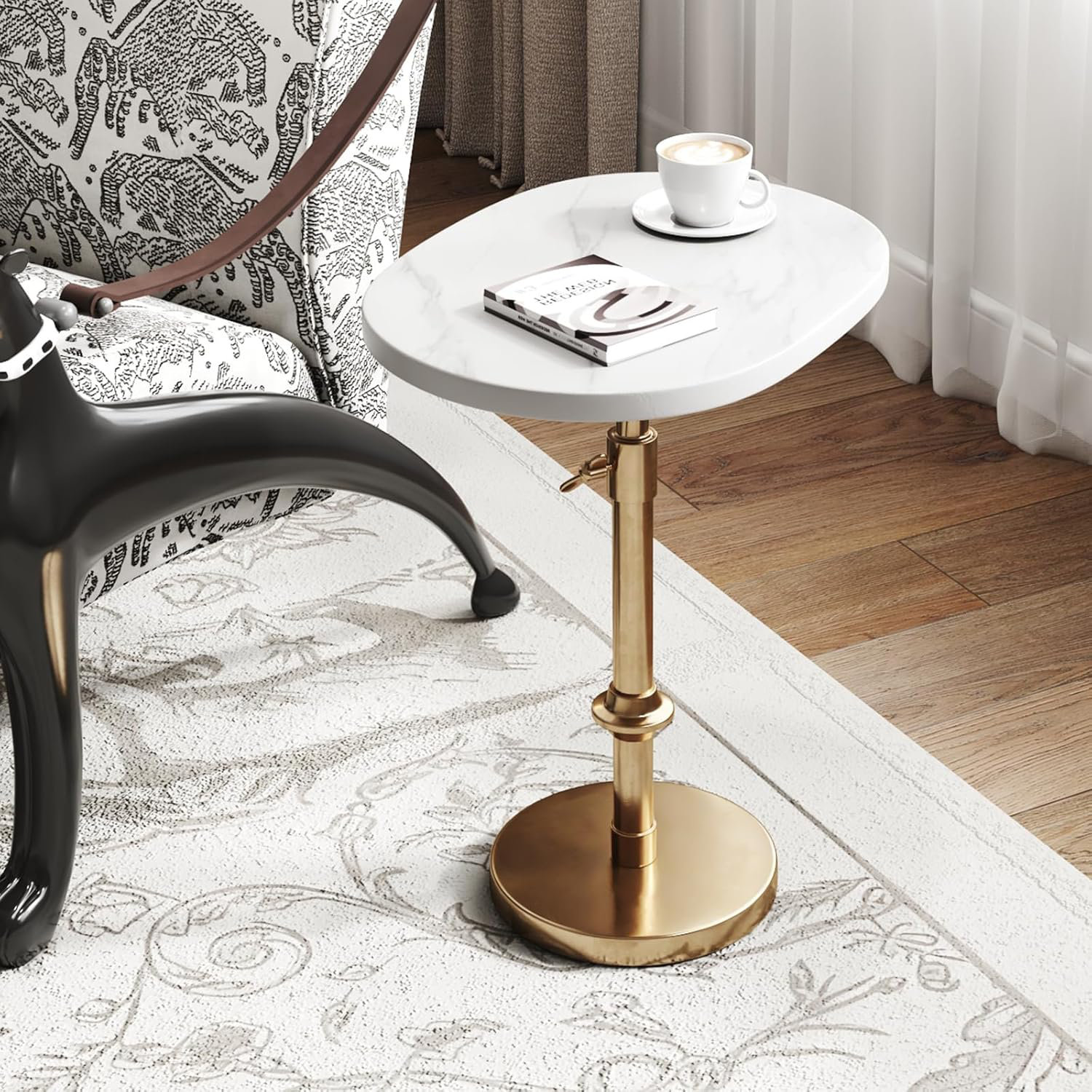 Mercer41 Adjustable-Height Pedestal Drink Table, Antique Brass Metal ...