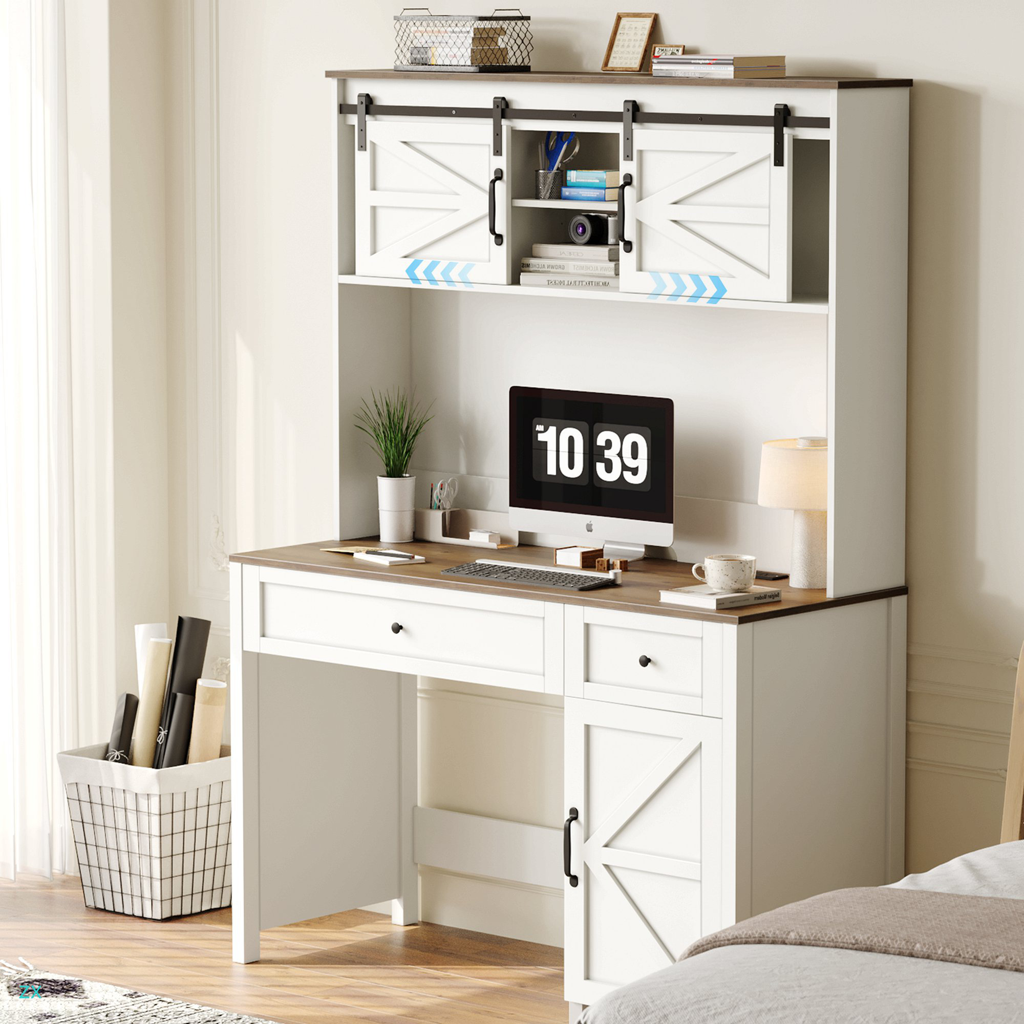 Ophelia & Co. 47" Farmhouse Executive Desk With Drawers, Wood Home ...