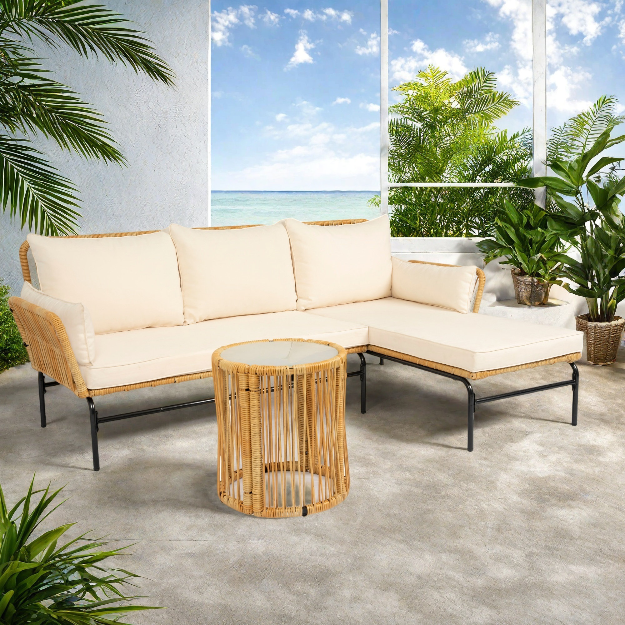 Bay Isle Home™ 3 Pieces Outdoor Patio Wicker Furniture Sets Table And ...