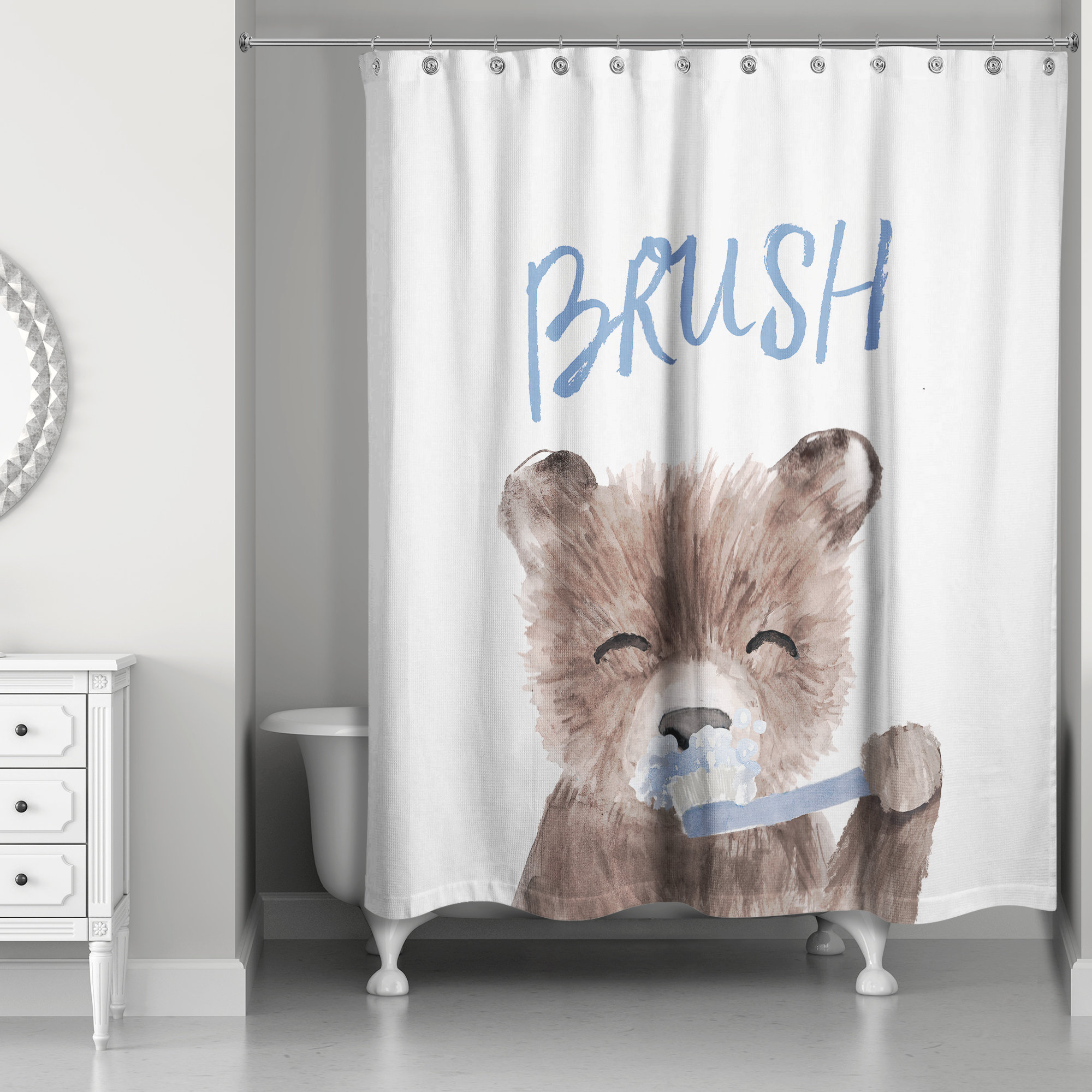 Dovecove Bear Brushing Teeth Shower Curtain | Wayfair