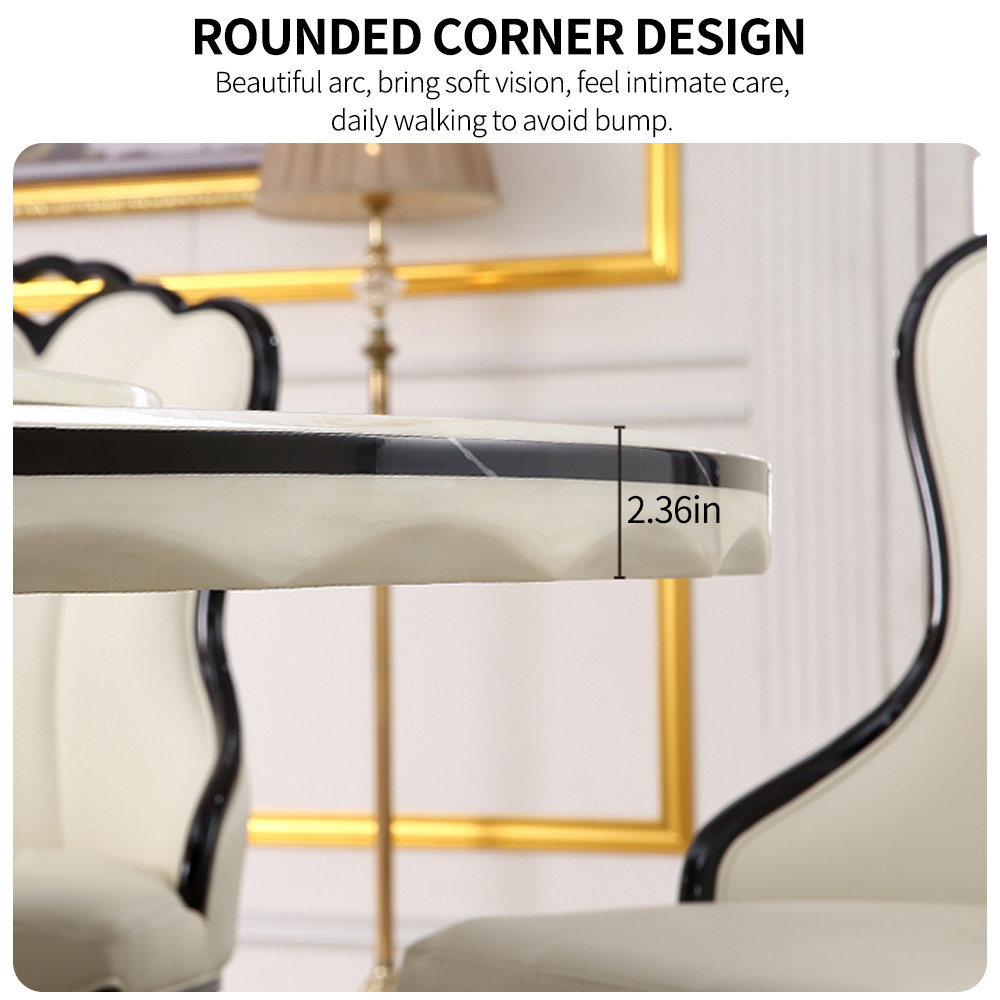 ALLNICEDT Simple White Faux Marble Round Dining Table | Wayfair